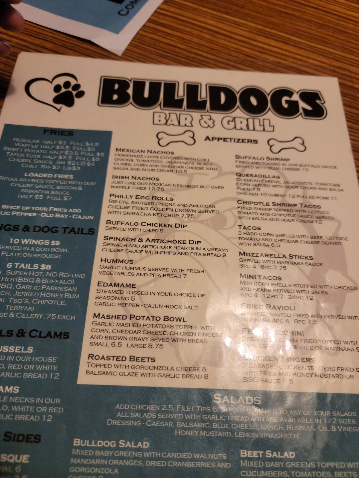 Menu at Bulldogs Bar & Grill, Egg Harbor City, 743 W White Horse Pike