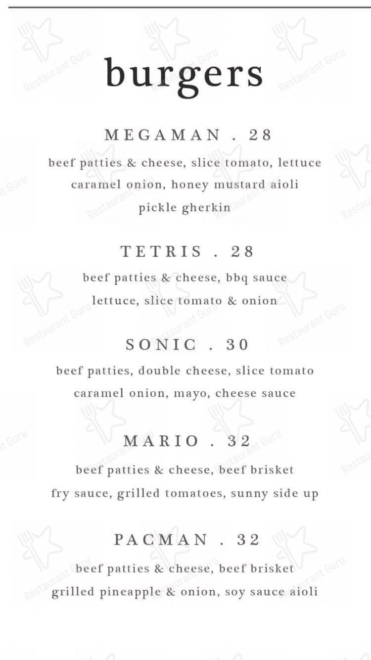 Menu at Burn Burger restaurant, Lembang