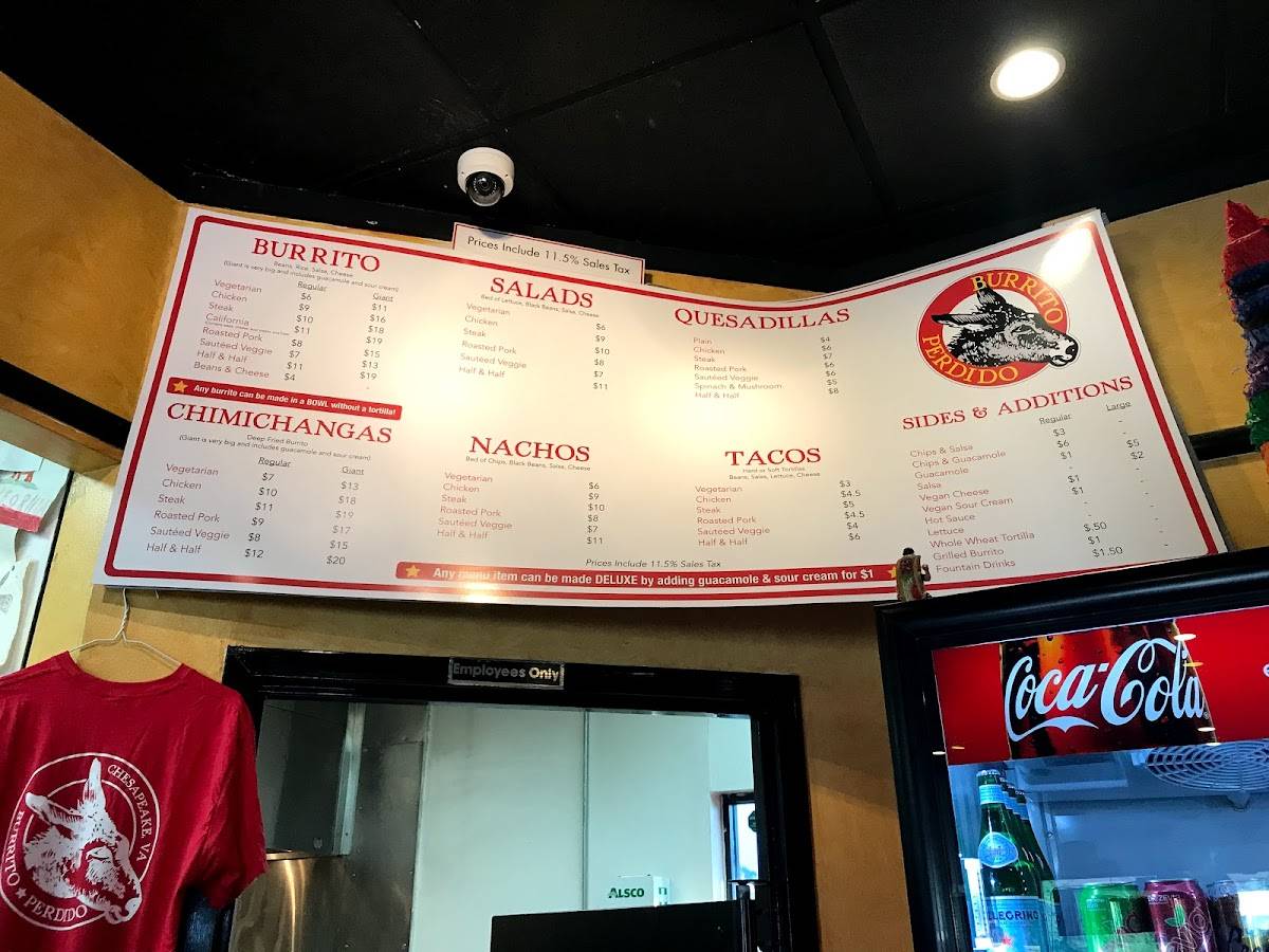 Menu at Burrito Perdido restaurant, Chesapeake