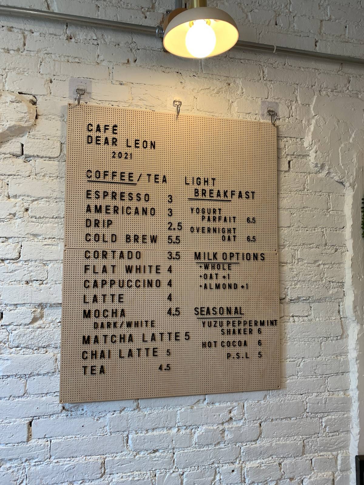 Menu at Café Dear Leon cafe, Baltimore