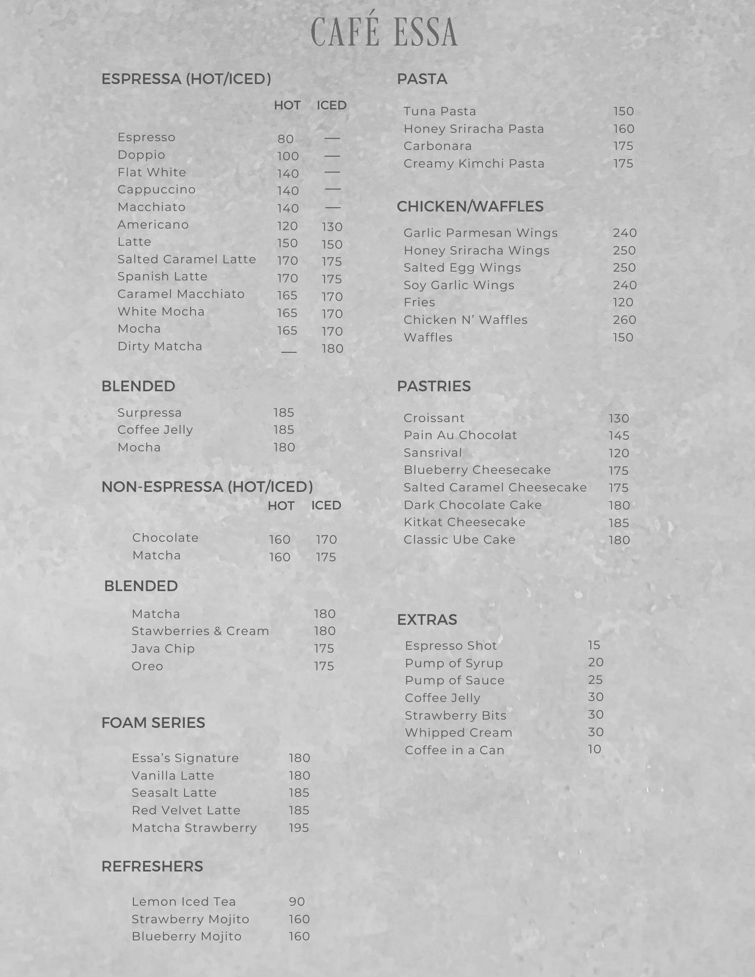 Menu at Café Essa cafe, San Fernando