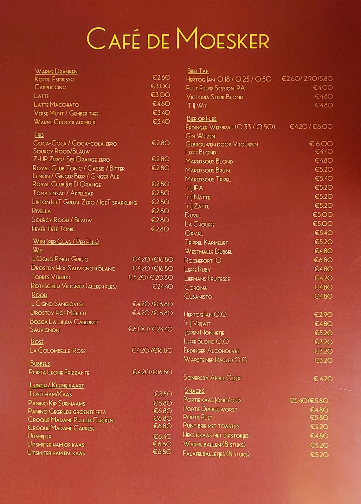 Menu au Café de Moesker, Groningue