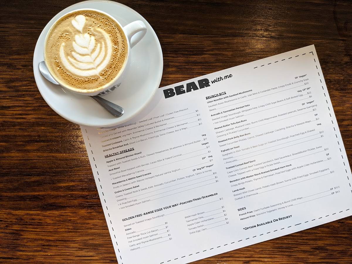 Menu at Bear With Me cafe, South Hobart