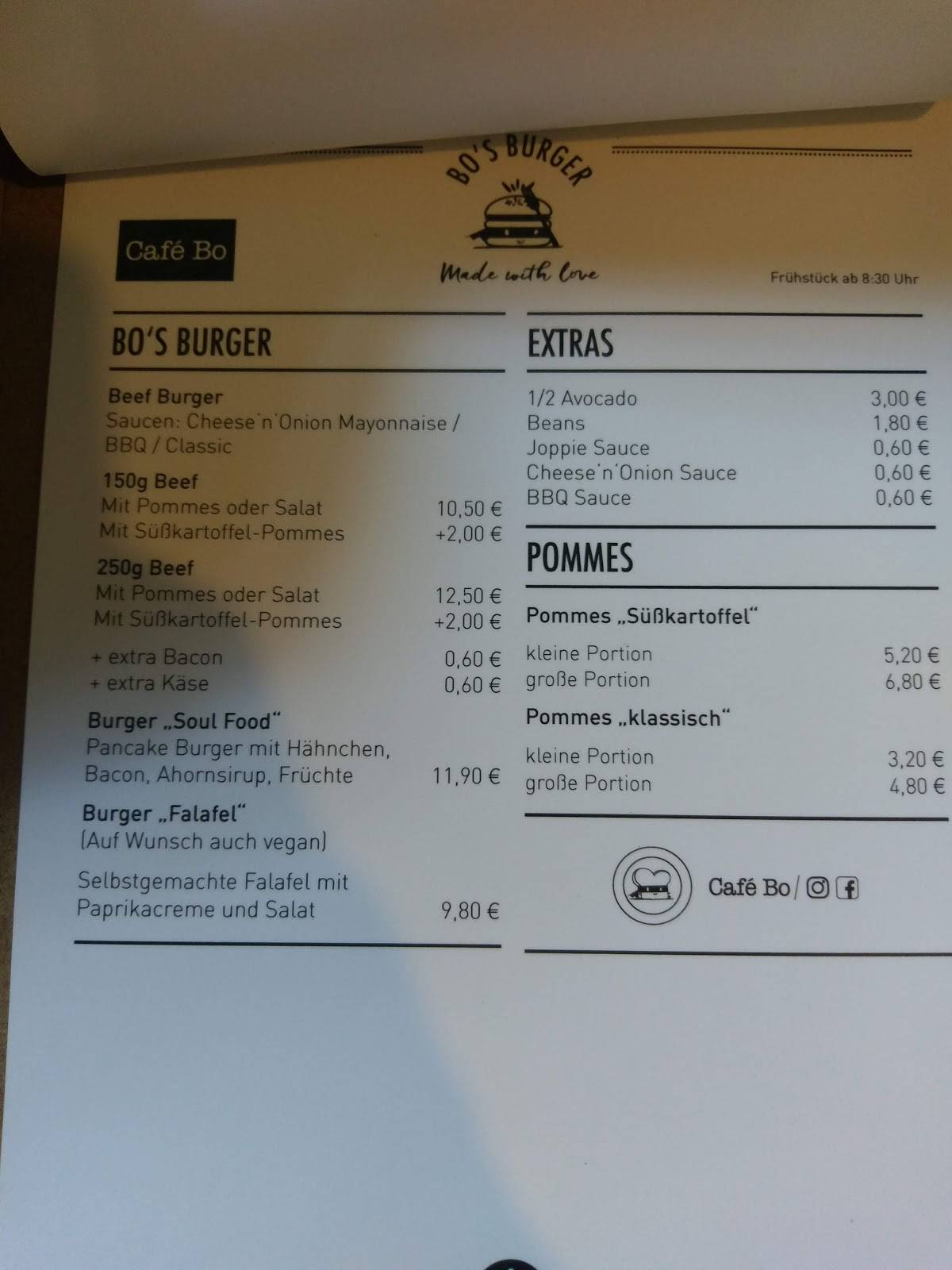 Speisekarte von Café Bo cafe, Köln