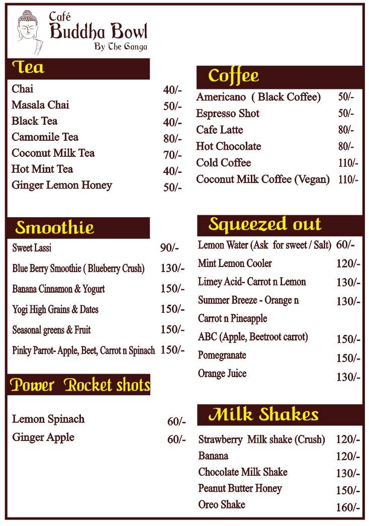 Menu at Cafe Buddha Bowl, Rishikesh