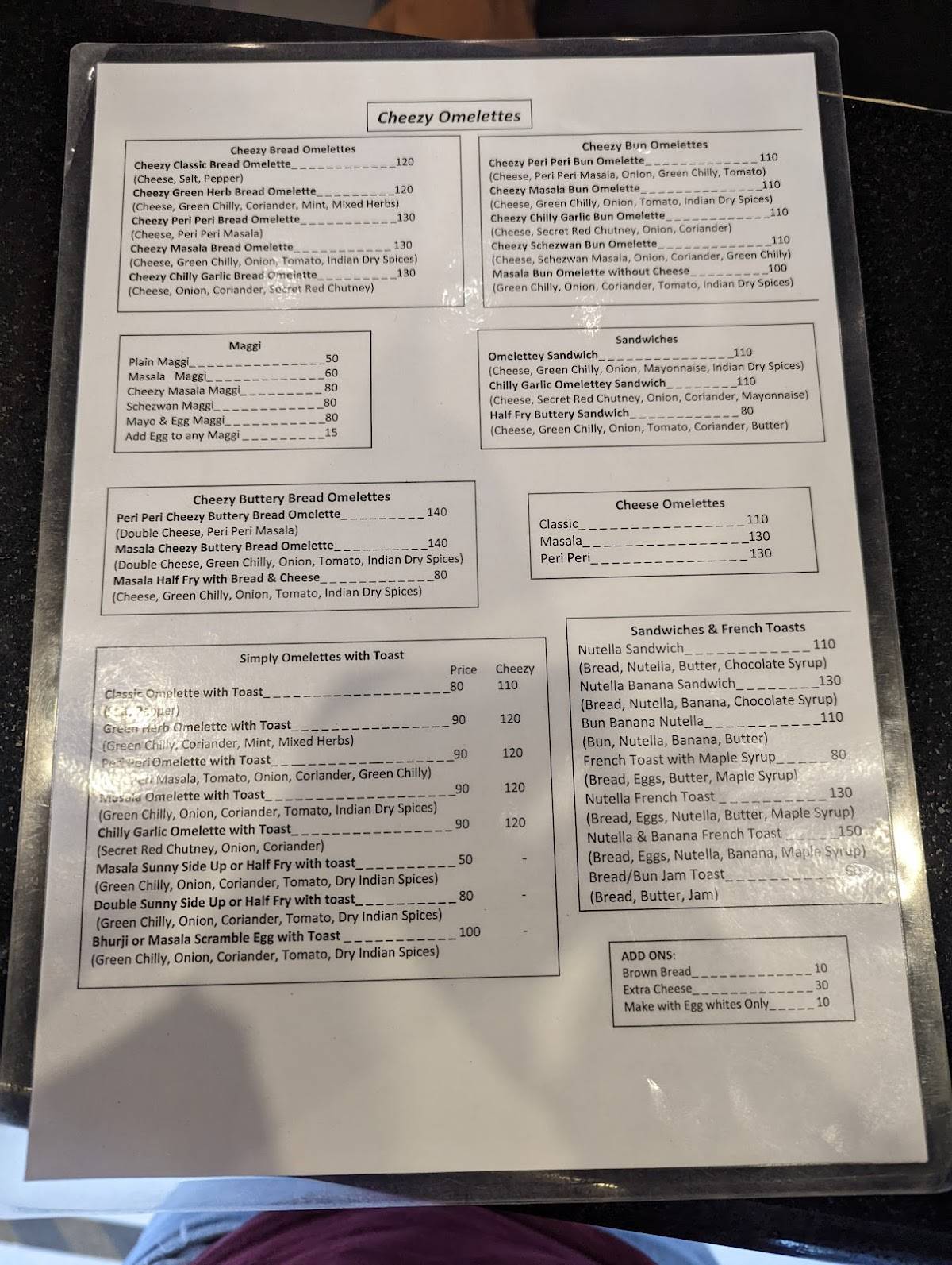 Menu at Cafe Baha, Bengaluru