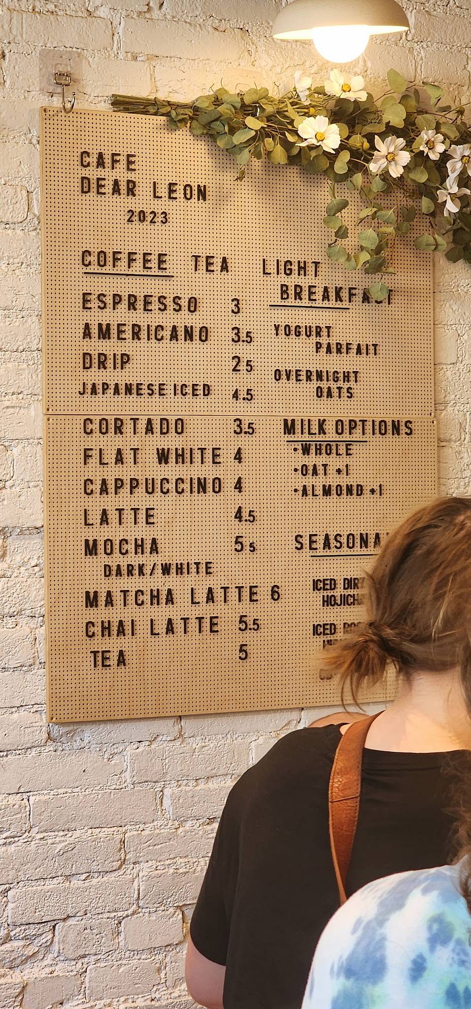 Menu at Café Dear Leon cafe, Baltimore