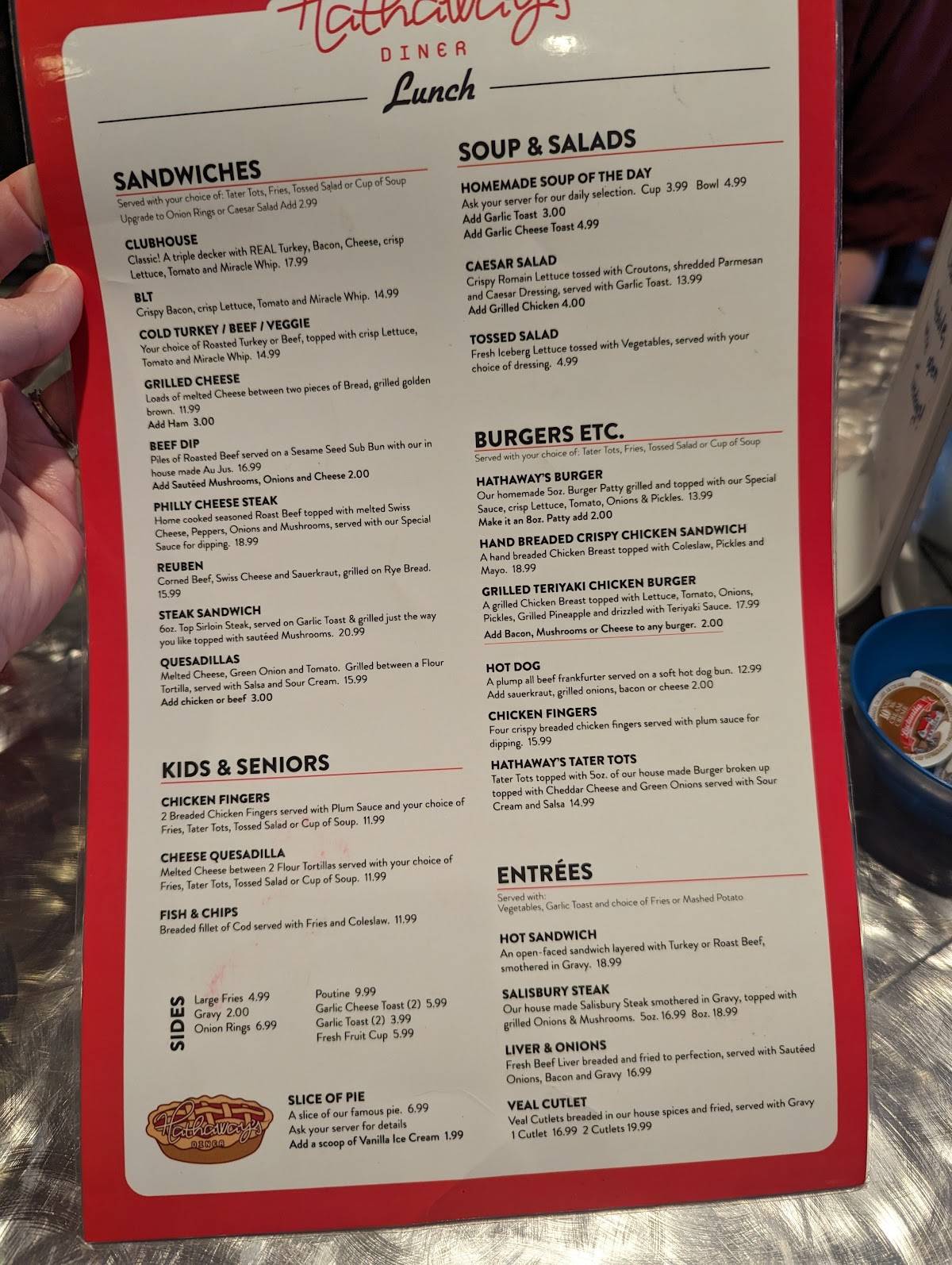 Menu at Hathaway's Diner cafe, Edmonton