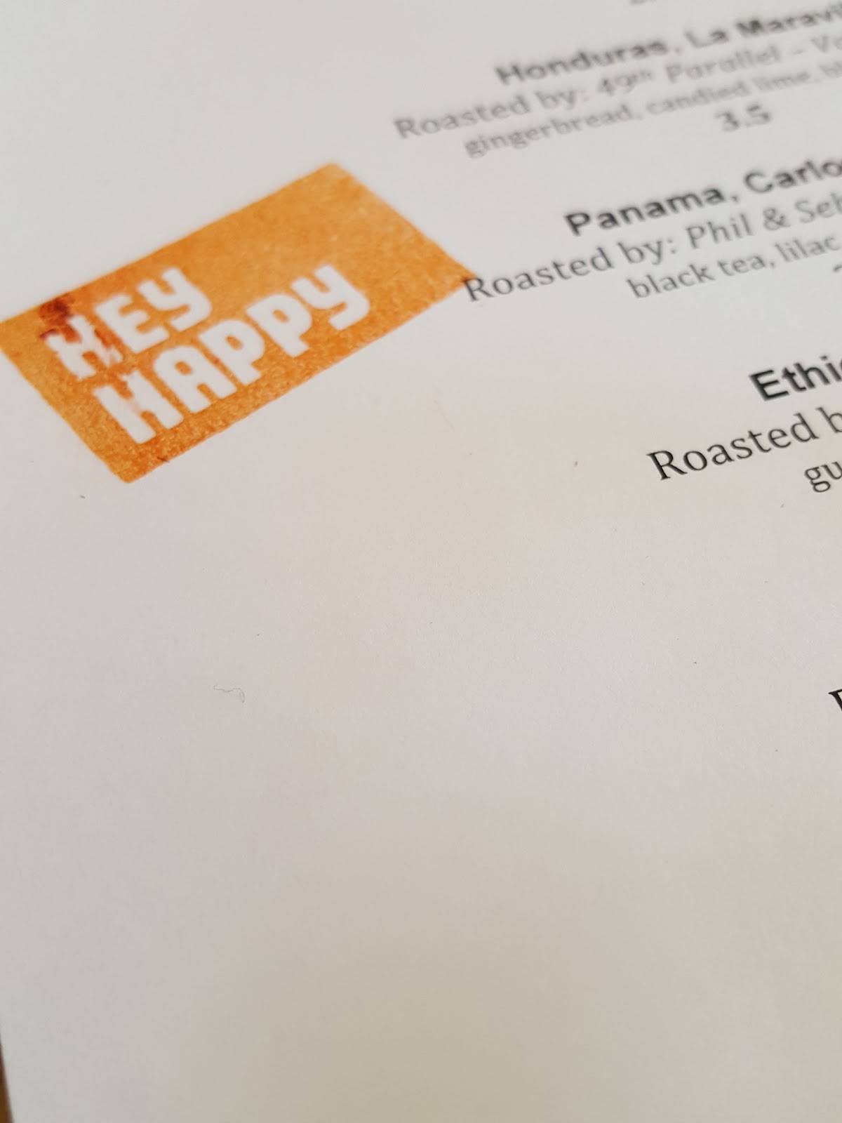 Menu at Hey Happy cafe, Victoria