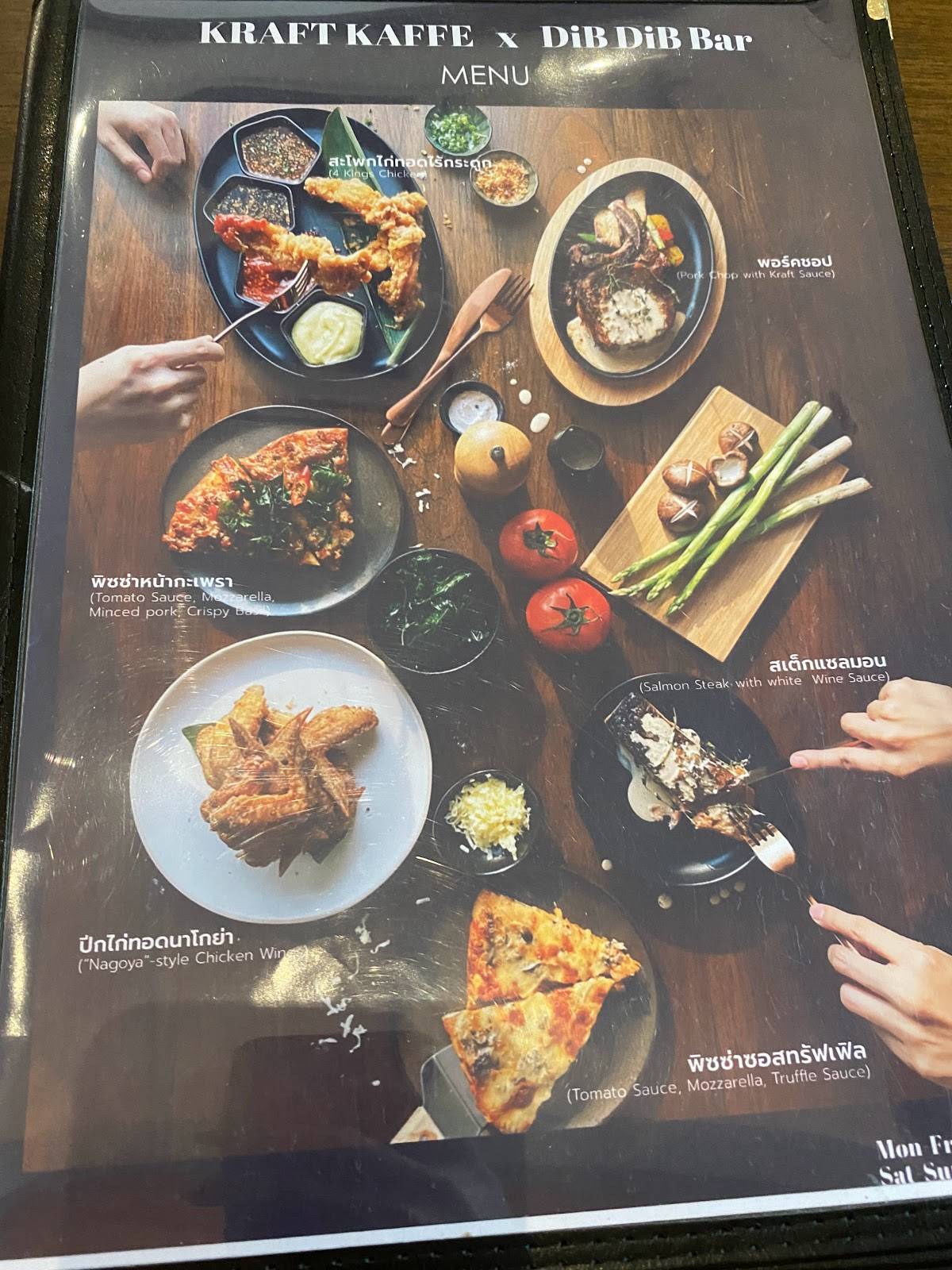 Menu at Kraft Kafe cafe, Bangkok