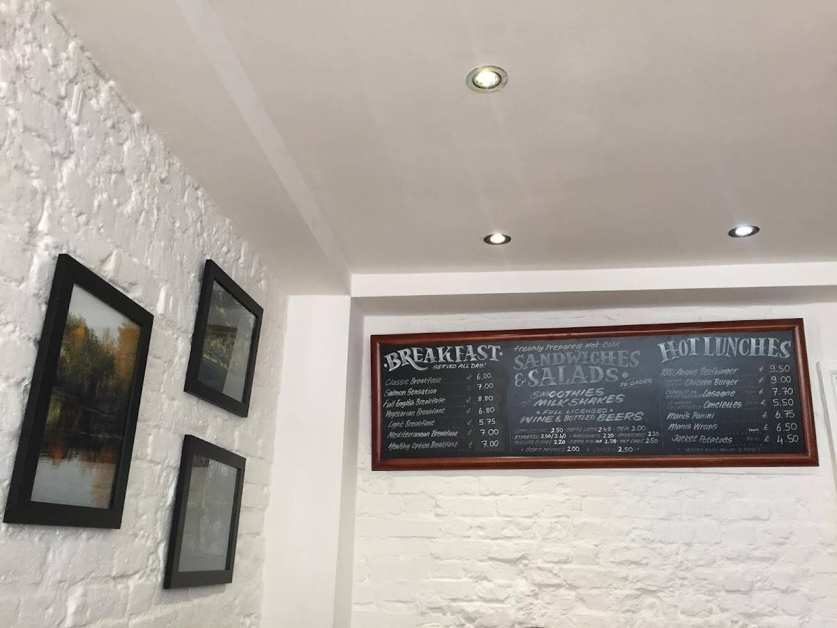 Menu at Mani's cafe, London, 12 Perrin's Ct