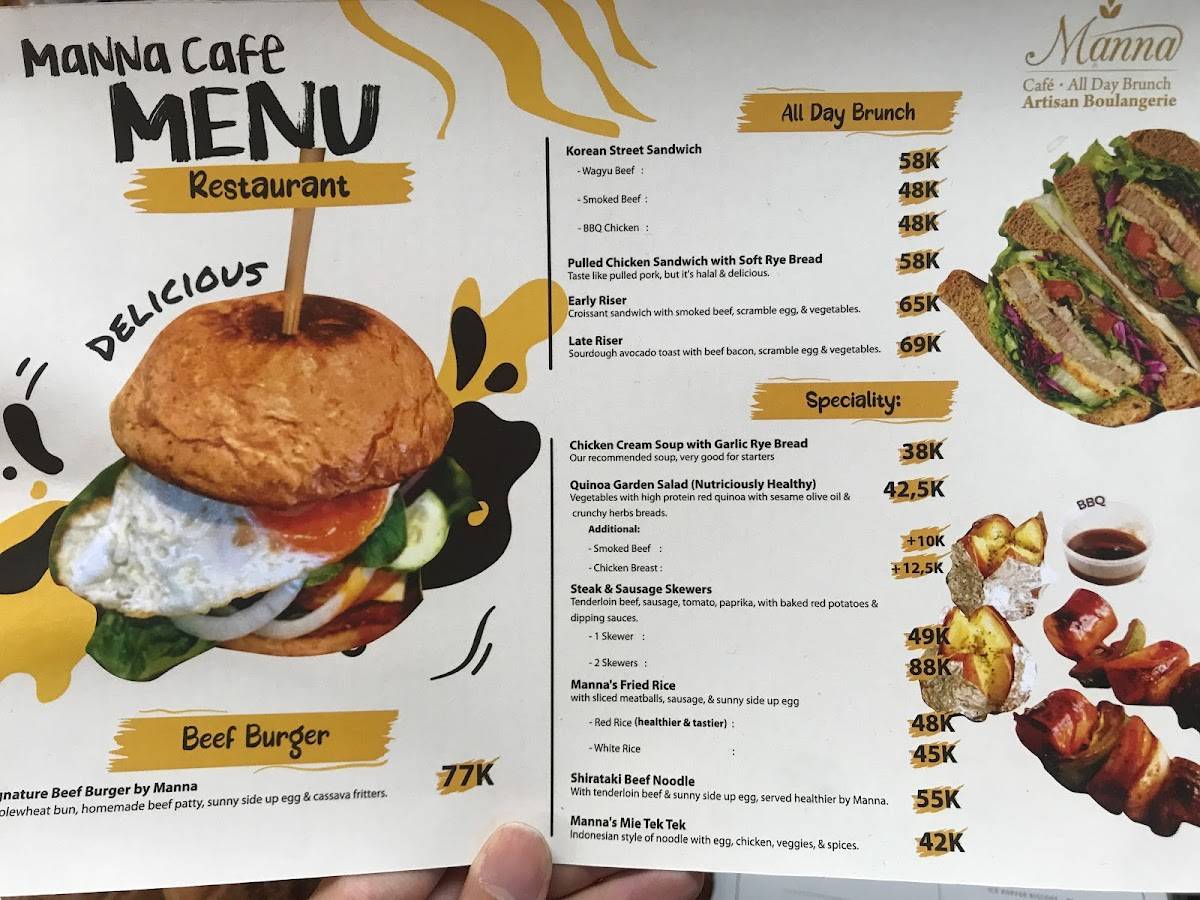 Menu at Manna Cafe • All day Brunch • Artisan Boulangerie, Bandung