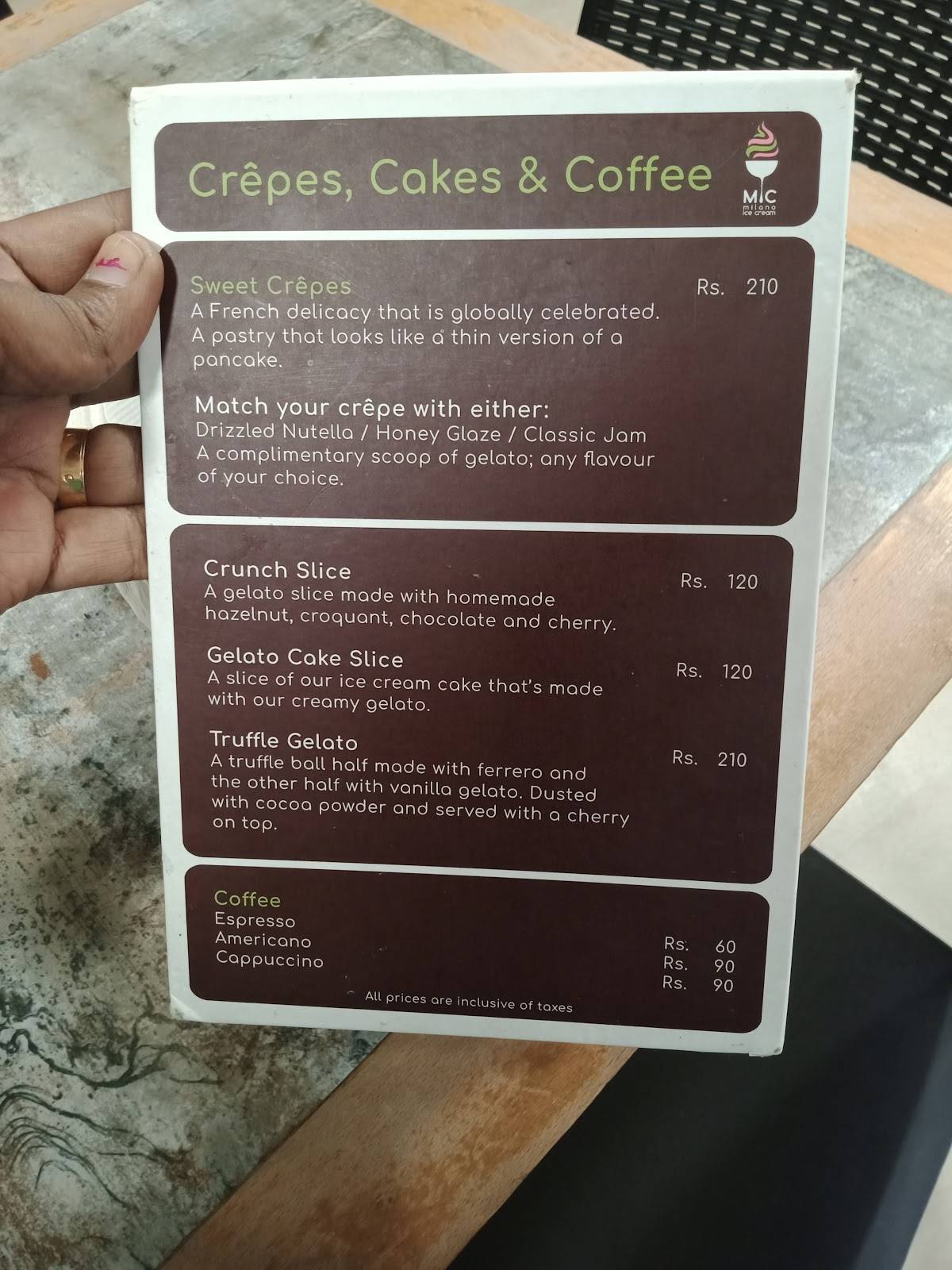 Menu at Milano Ice Cream - Indiranagar, Bengaluru