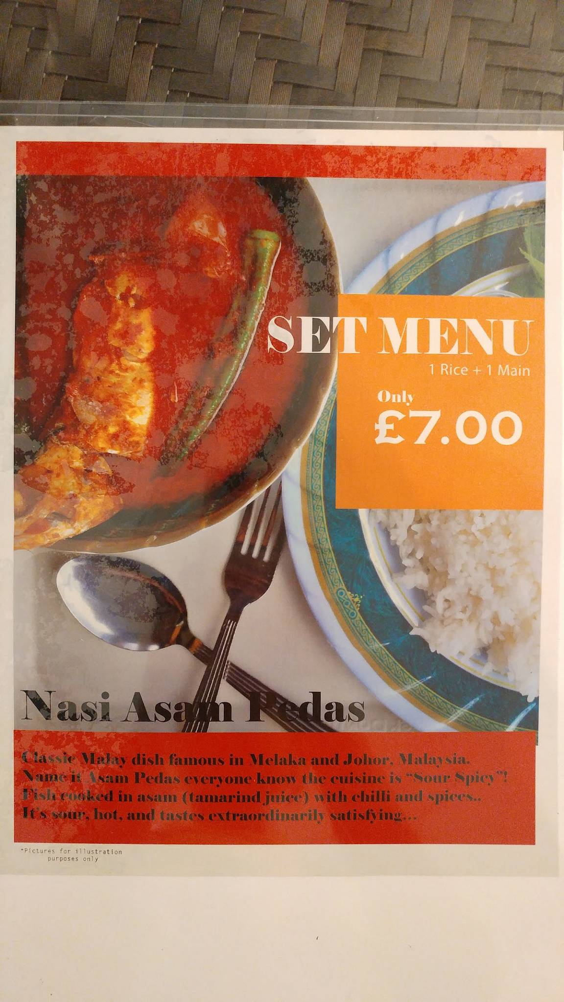 Menu at Normah's cafe, London