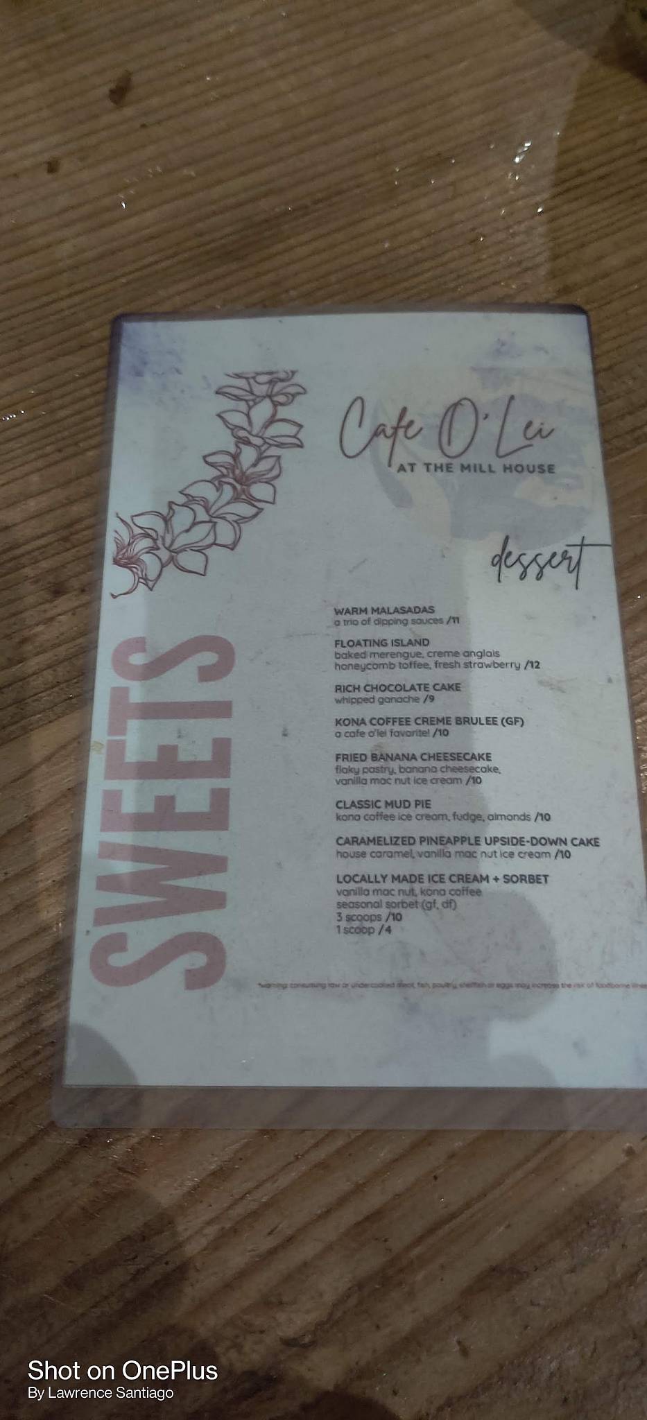 Menu at Cafe O'Lei at the Plantation, Wailuku, HI-30