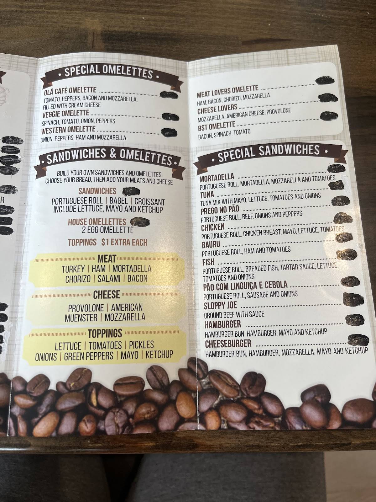 Menu at Ola Cafe, Hillside