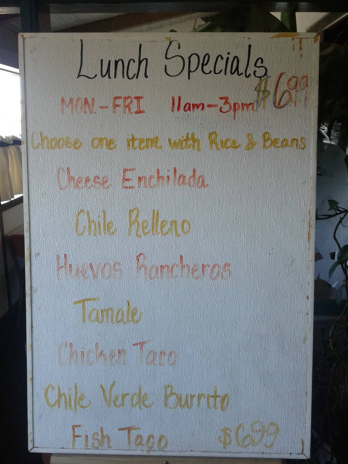 Menu at Cafe San Martin, Lompoc