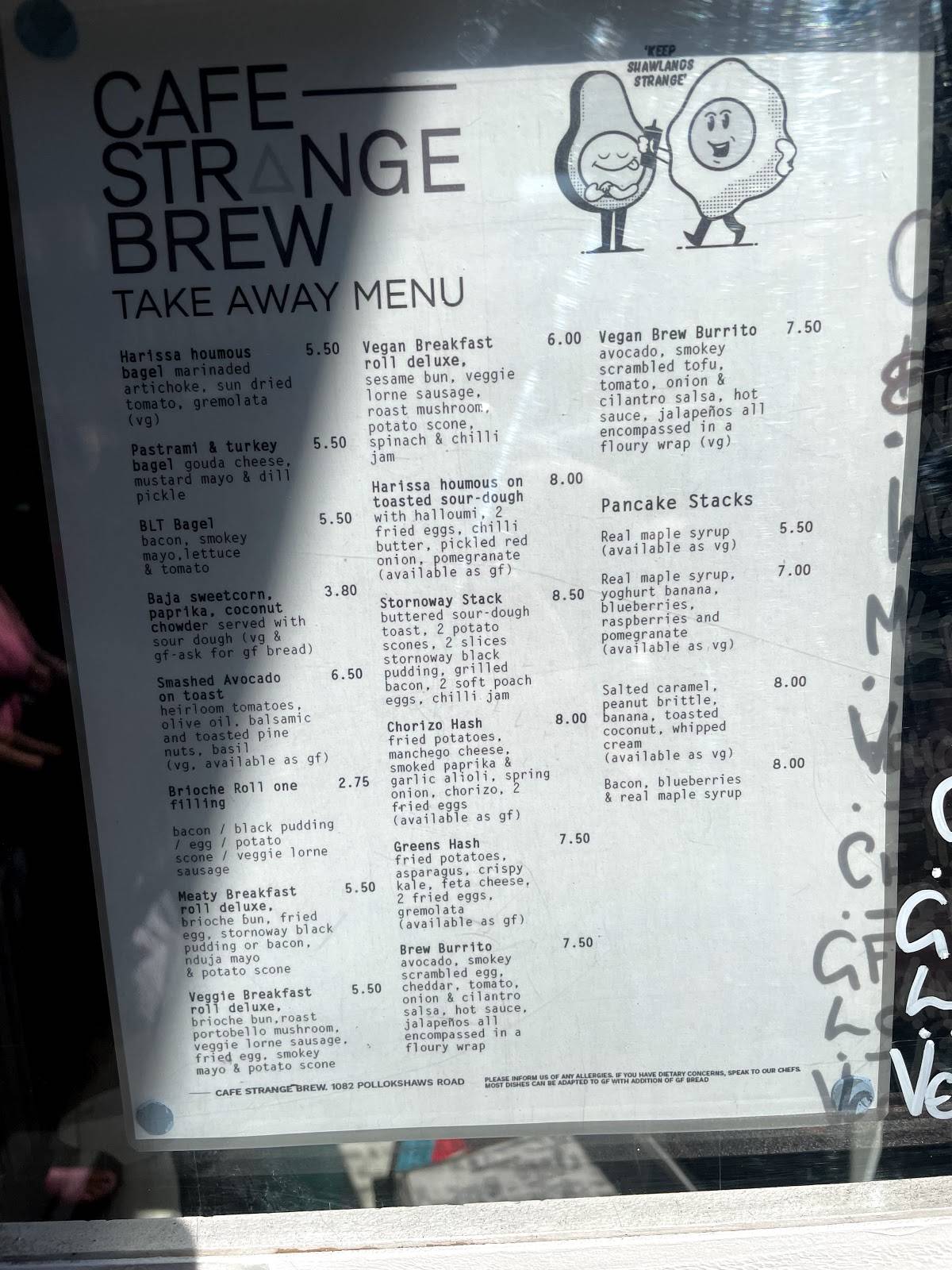 Menu at Cafe Strange Brew, Glasgow