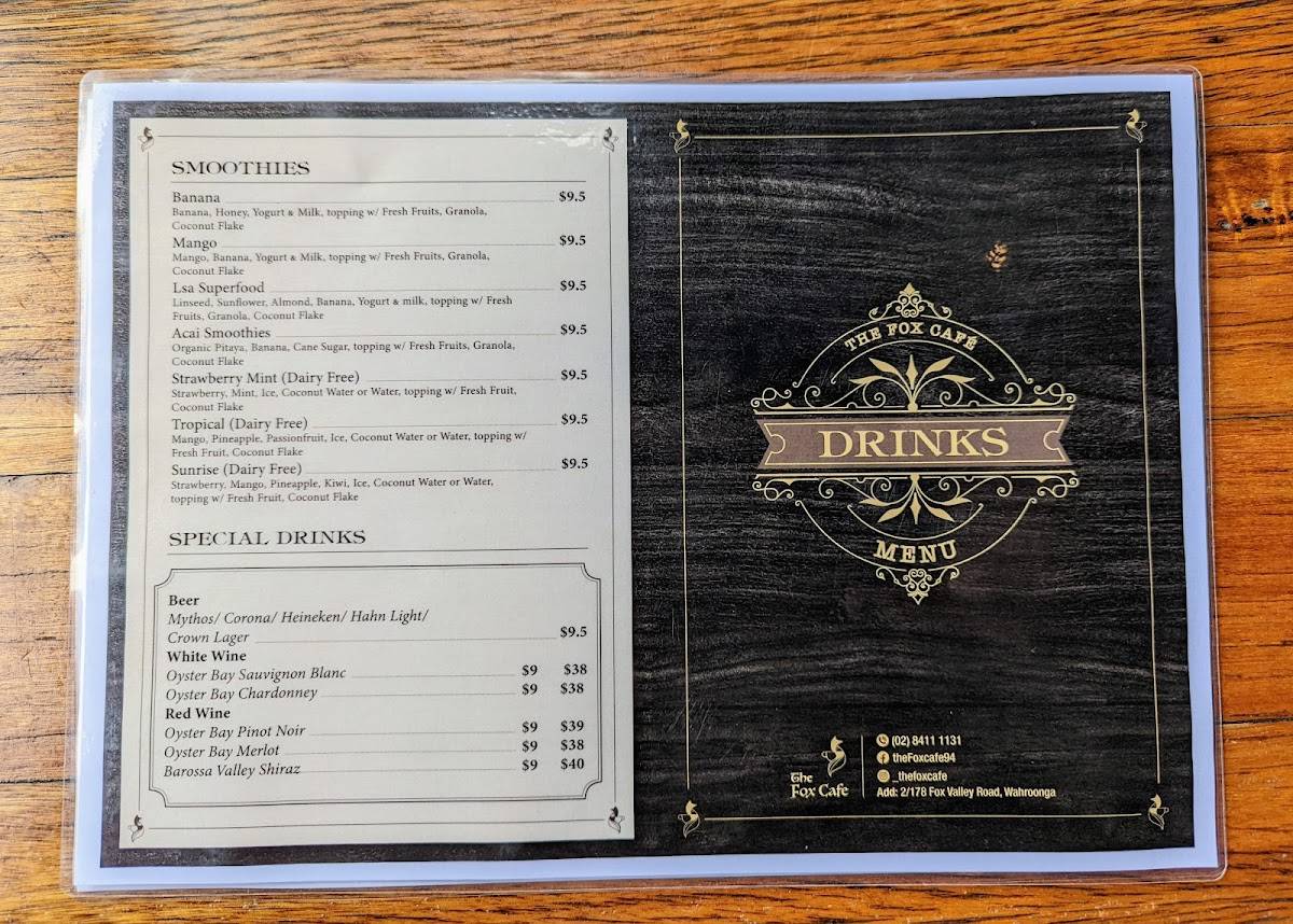 Menu at The Fox Cafe, Wahroonga, 2/178 Fox Valley Rd