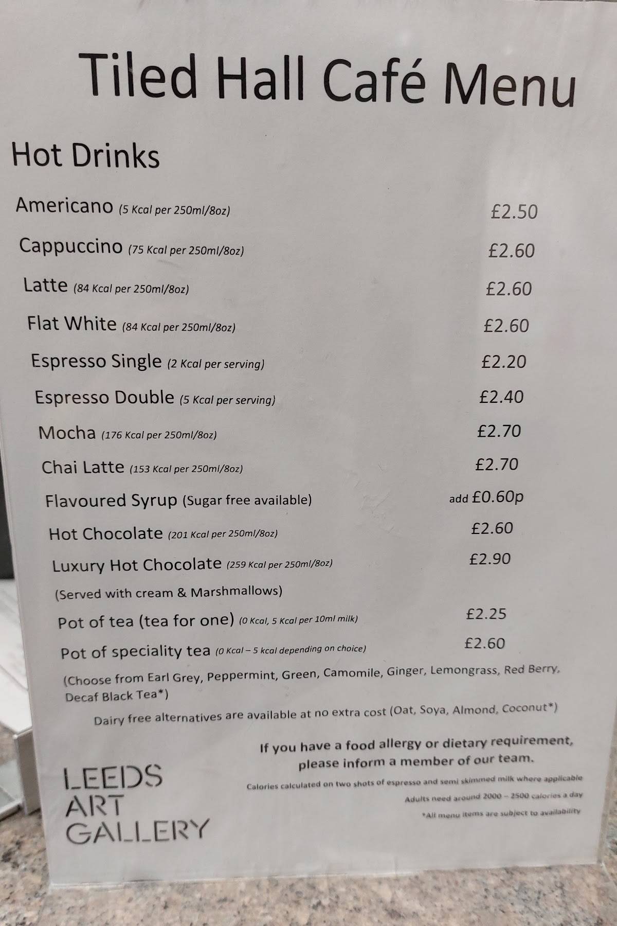Menu at Tiled Hall Café cafe, Leeds