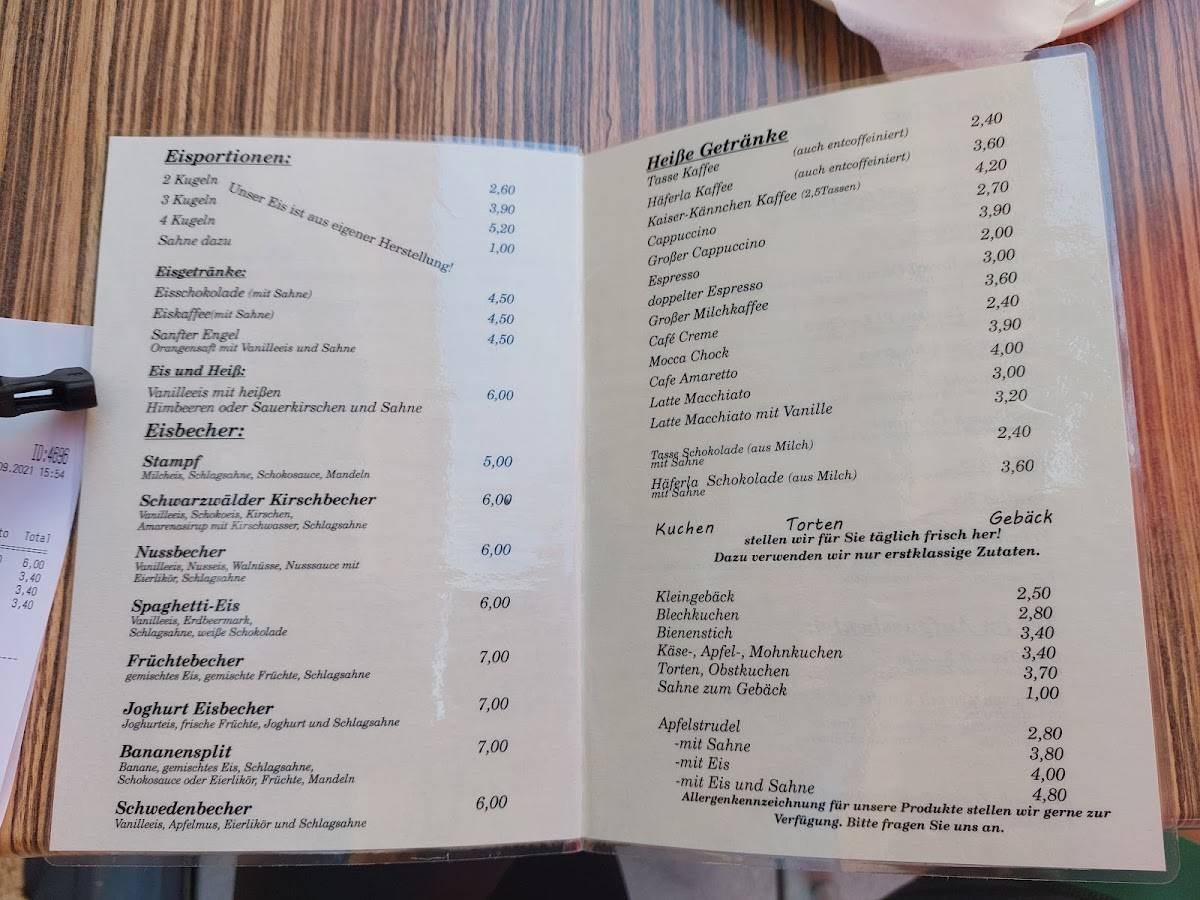 Speisekarte von Café & Konditorei Kaiser cafe, Bischofsgrün