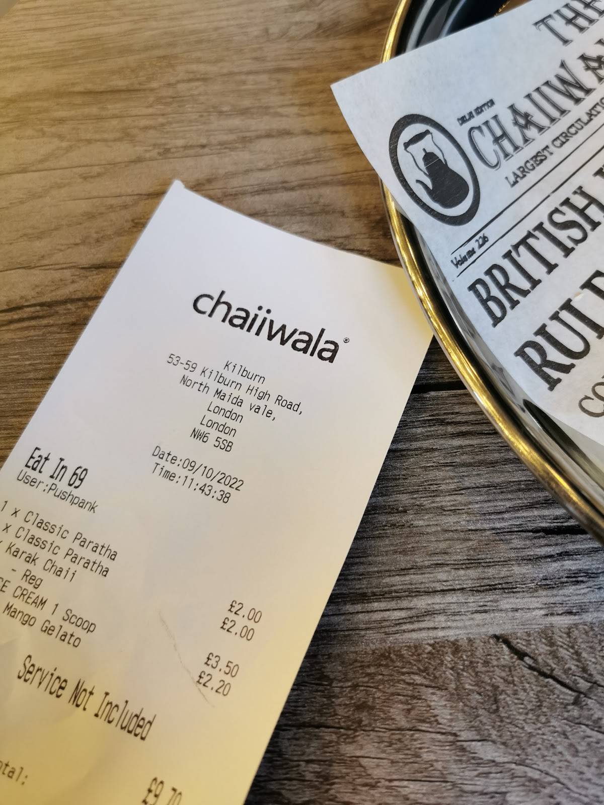 Menu at chaiiwala Kilburn restaurant, London