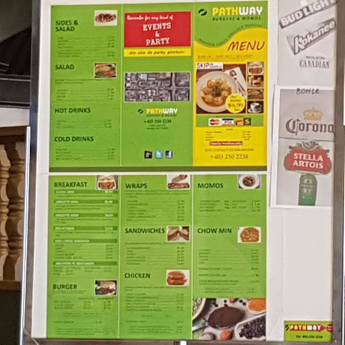 Menu au PATHWAY BURGERS & MOMOS fast food, Calgary