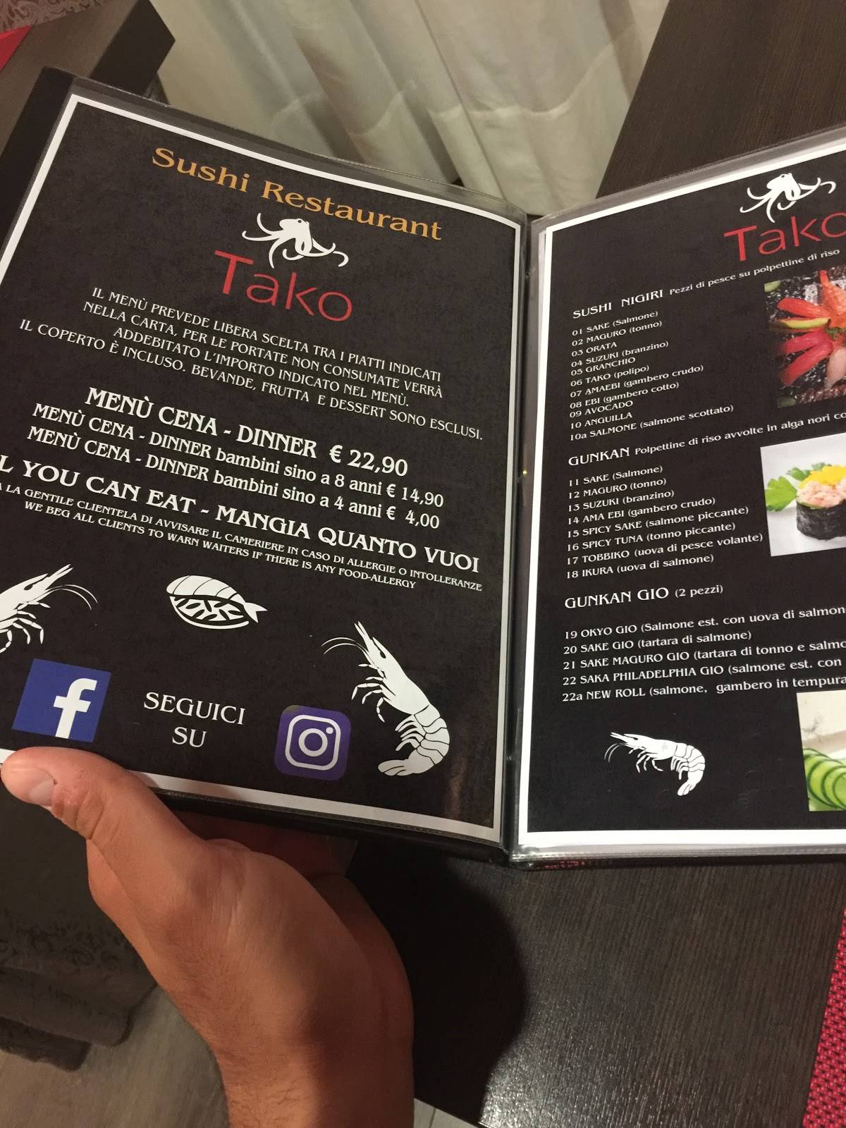 Menu da Sushi Tako ristorante, Capoterra
