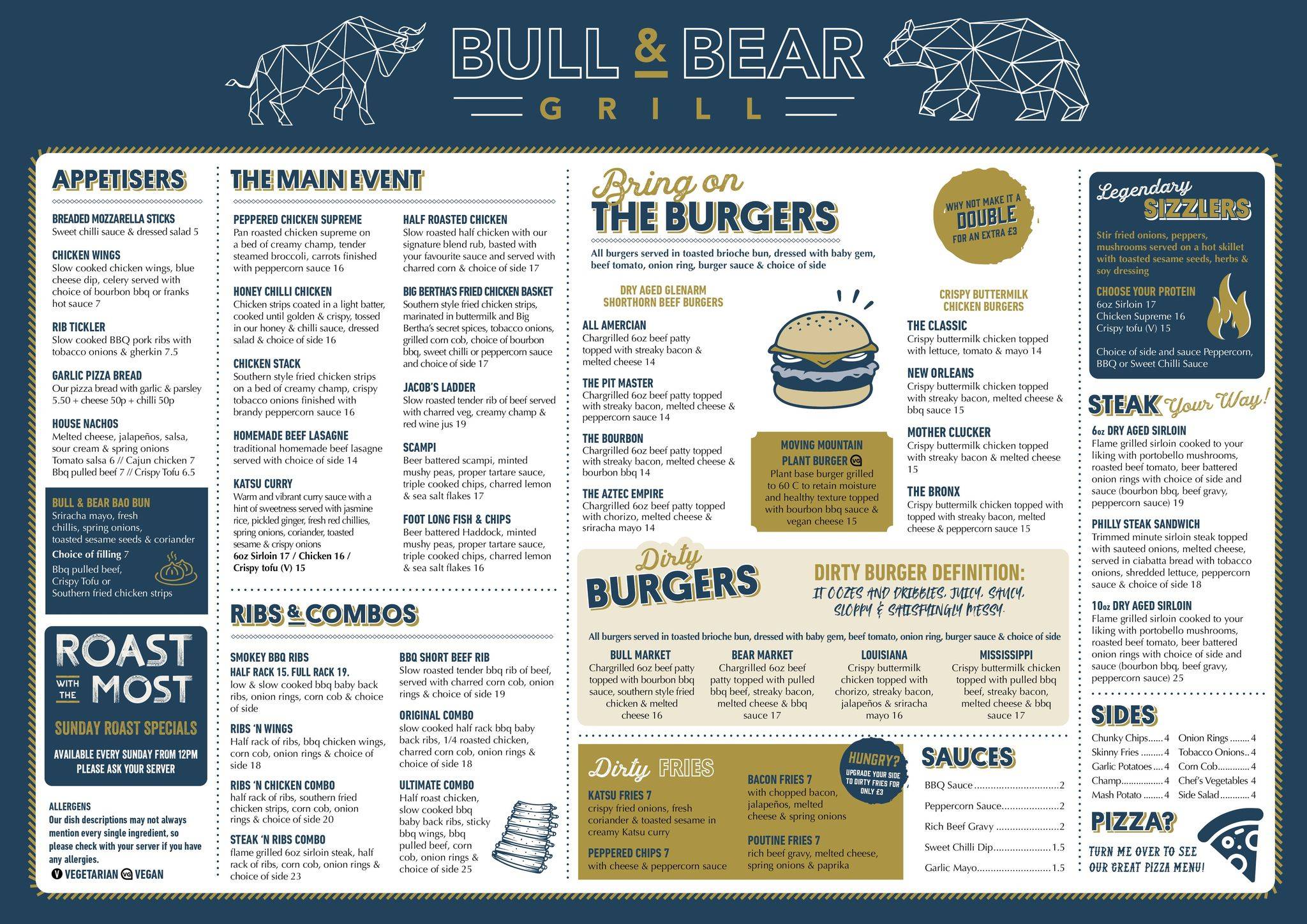 Menu at Bull & Bear Grill restaurant, Belfast