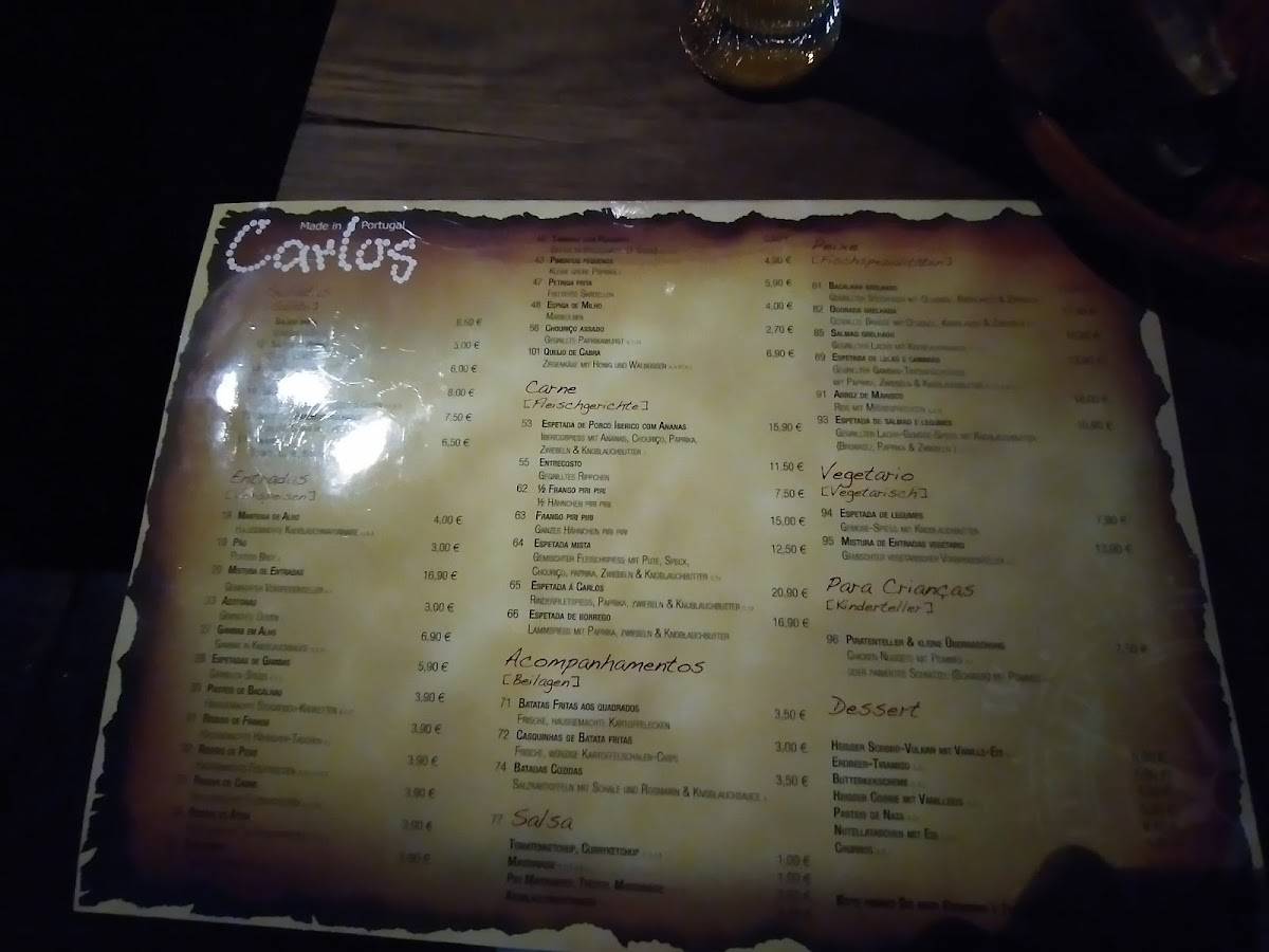 Speisekarte von Carlos Restaurant, Schwerte
