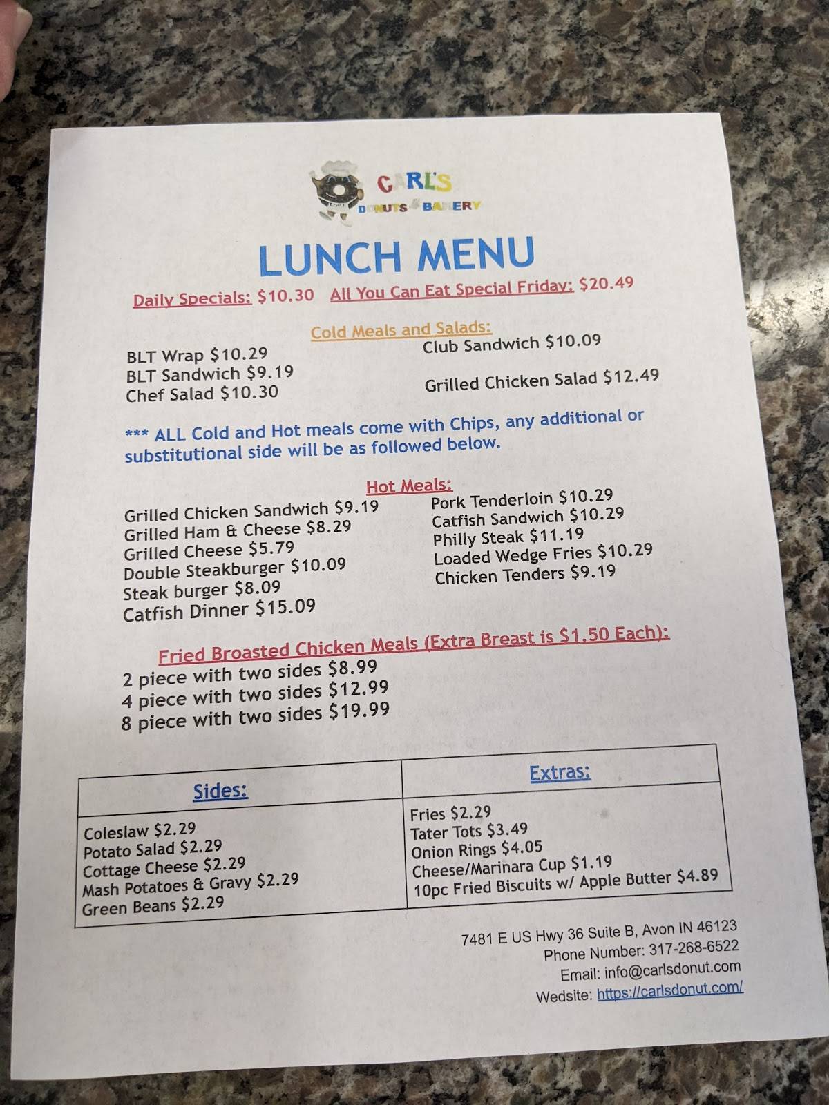 Menu at Carls Donuts & Bakery & Fat Guys Pizza, Avon