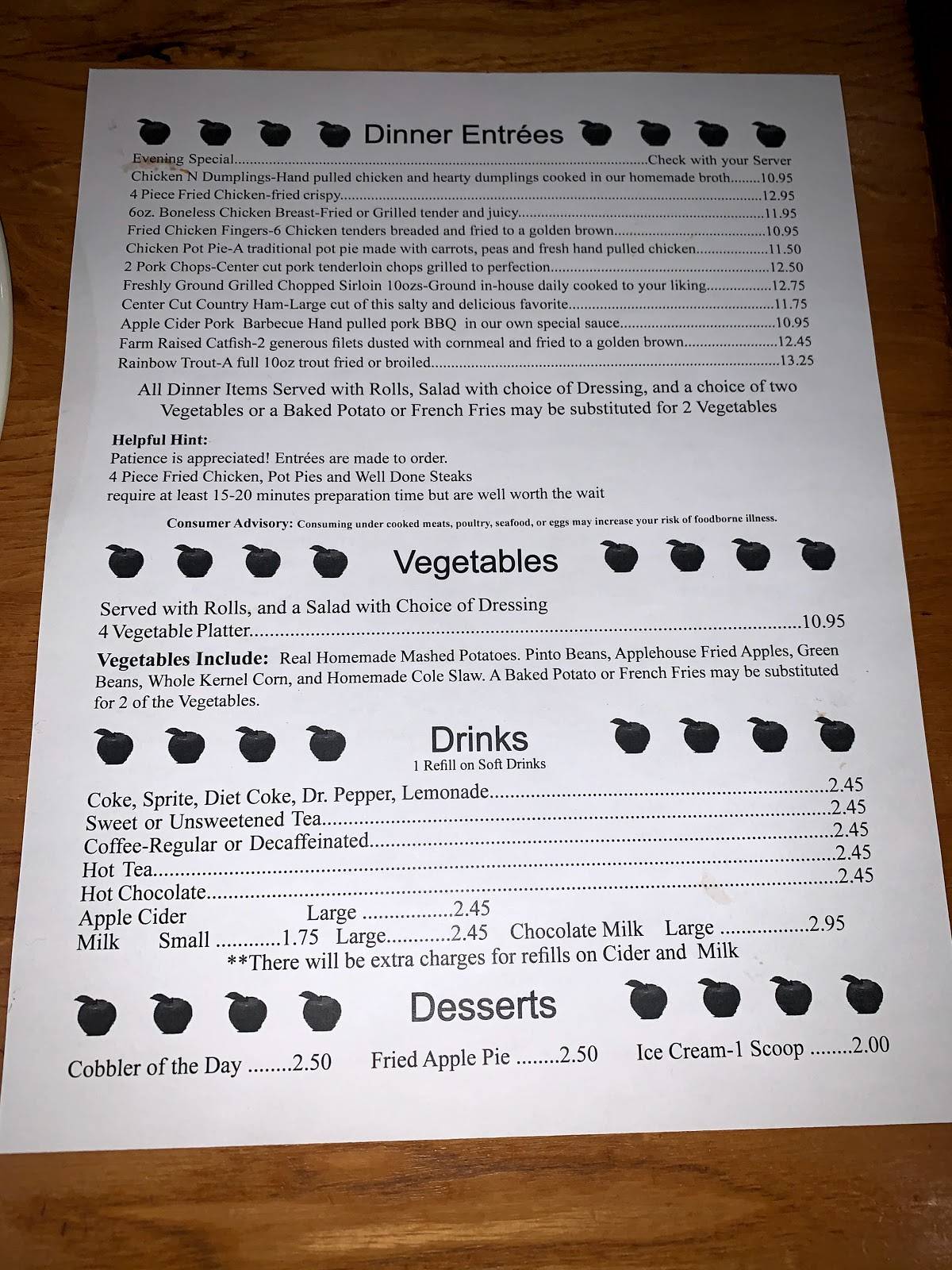 Menu at Carver's Orchard & Applehouse Restaurant, Cosby