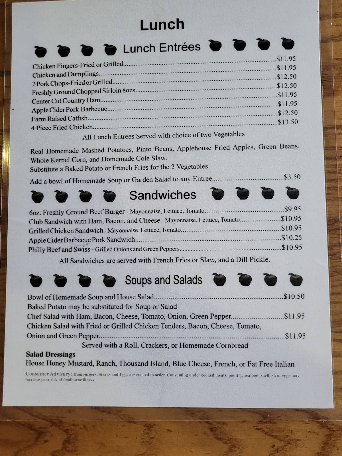 Menu at Carver's Orchard & Applehouse Restaurant, Cosby
