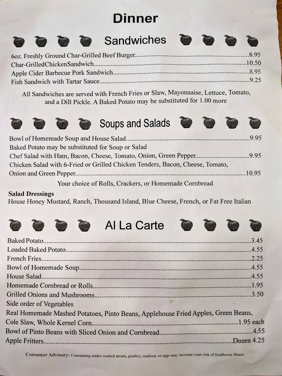 Menu at Carver's Orchard & Applehouse Restaurant, Cosby