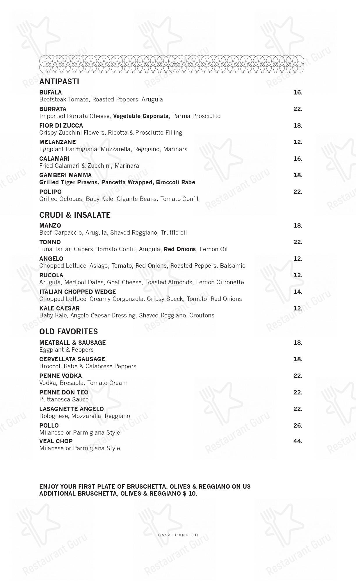 Menu at Casa D'Angelo Ristorante pub & bar, Boca Raton
