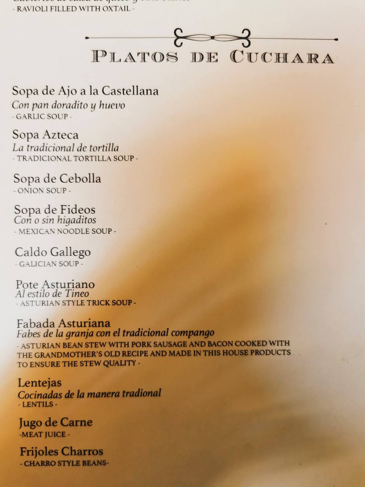 Menu at Casa Hevia restaurant, Mexico City, Alejandro Dumas 4