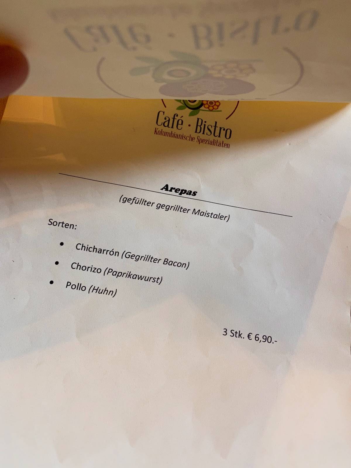 Menu au Casa Mora café, Vienne