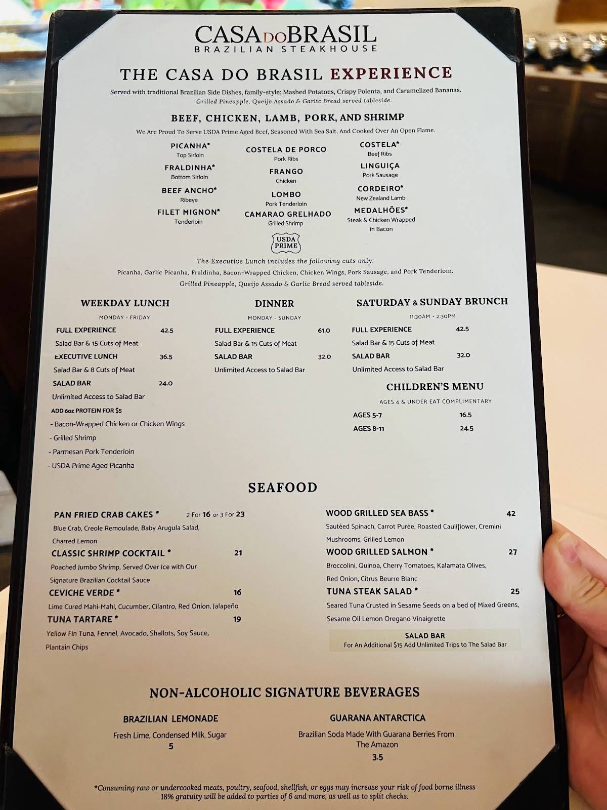 Menu at Casa do Brasil steakhouse, Houston