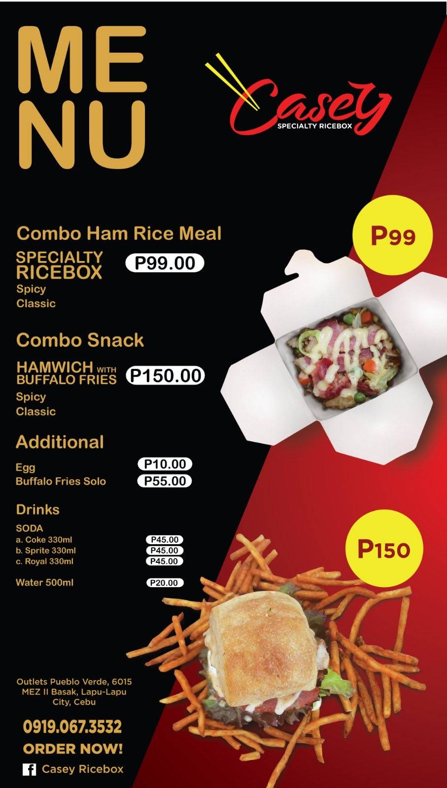 Menu at Casey Specialty Ricebox restaurant, Lapu-Lapu City