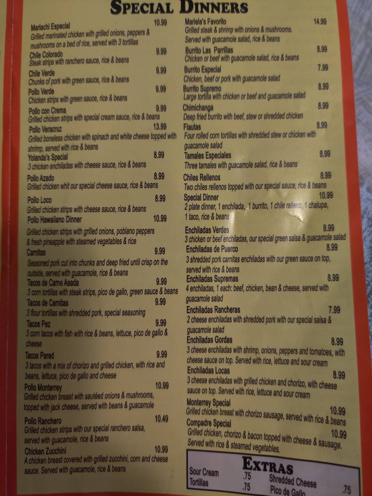Menu at Las Parrillas Mexican Restaurant, Catoosa, 509 S Cherokee St