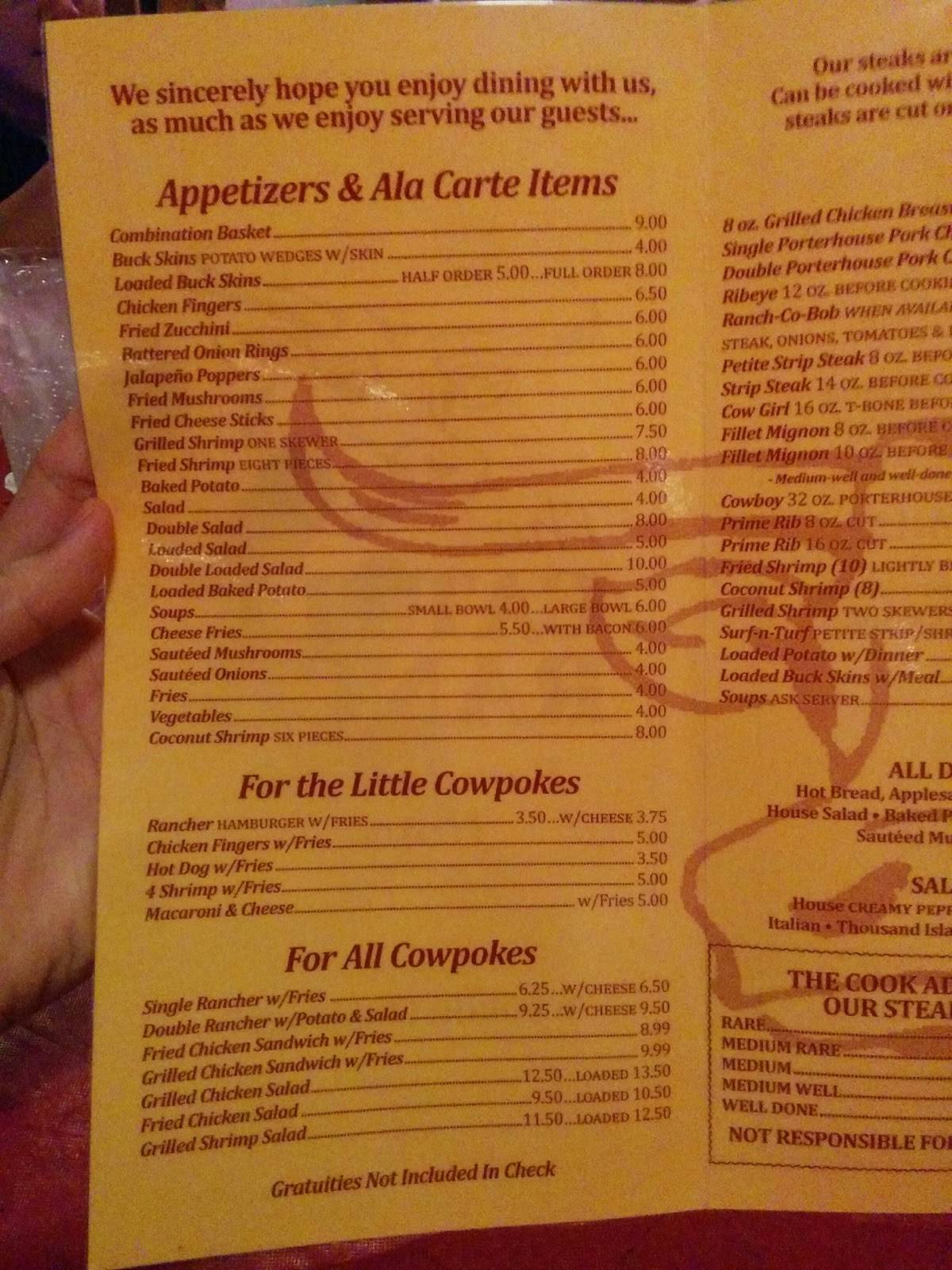 Menu at Cattle Ranch steakhouse, Sanford, Sanford Ave