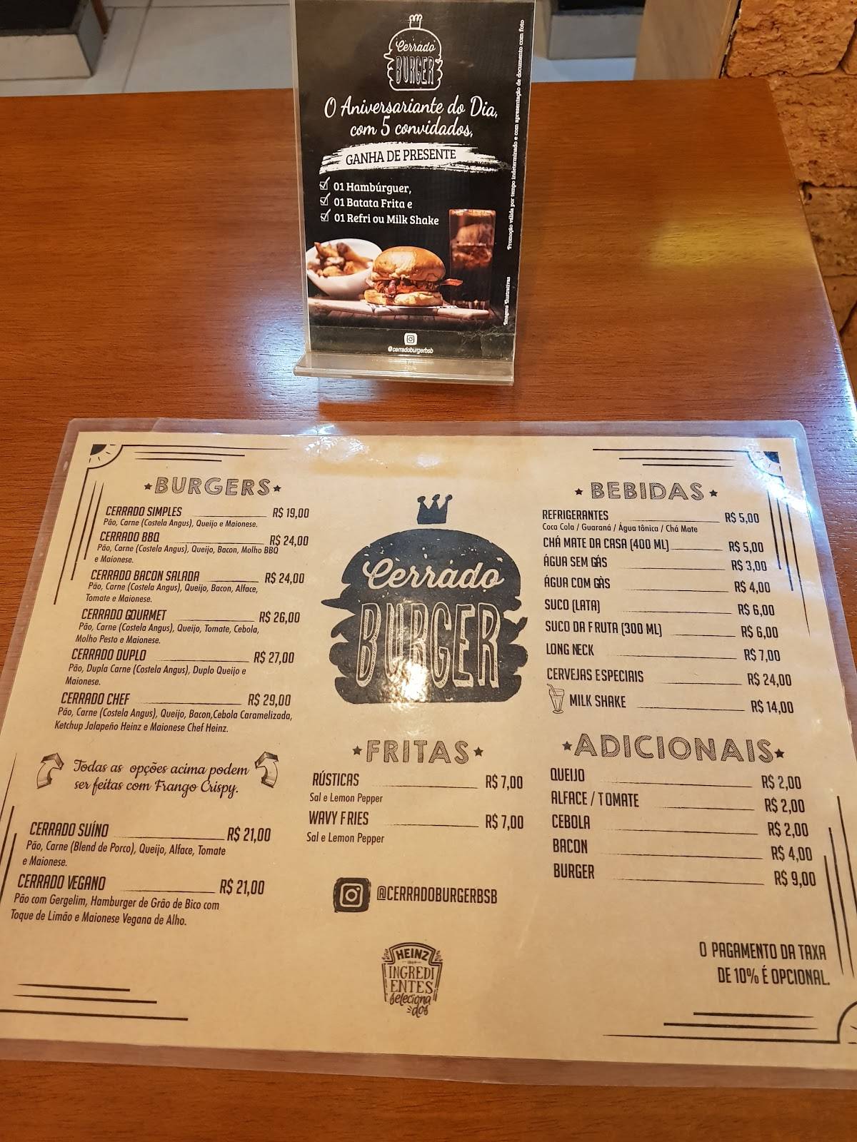 Carta del restaurante Cerrado Burger, Brasília