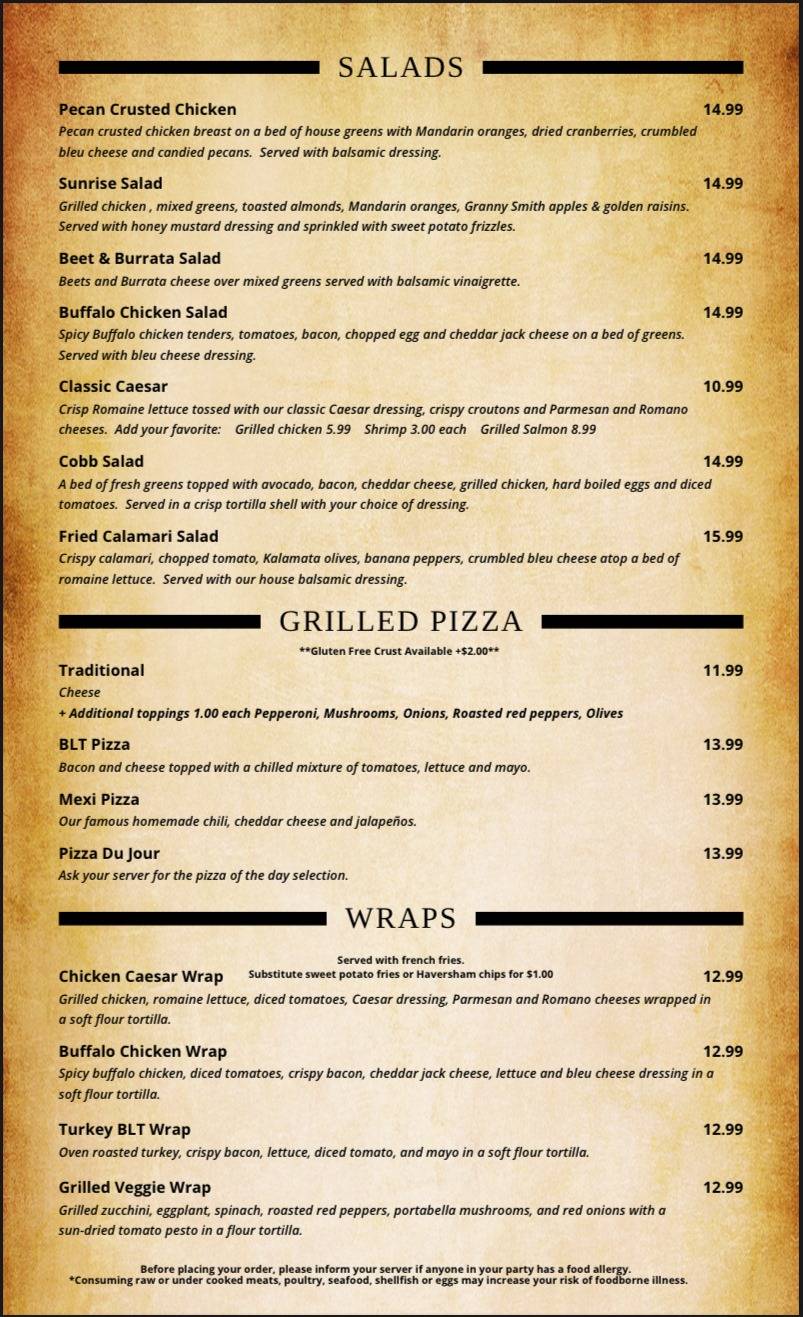Menu at The Haversham restaurant, Westerly