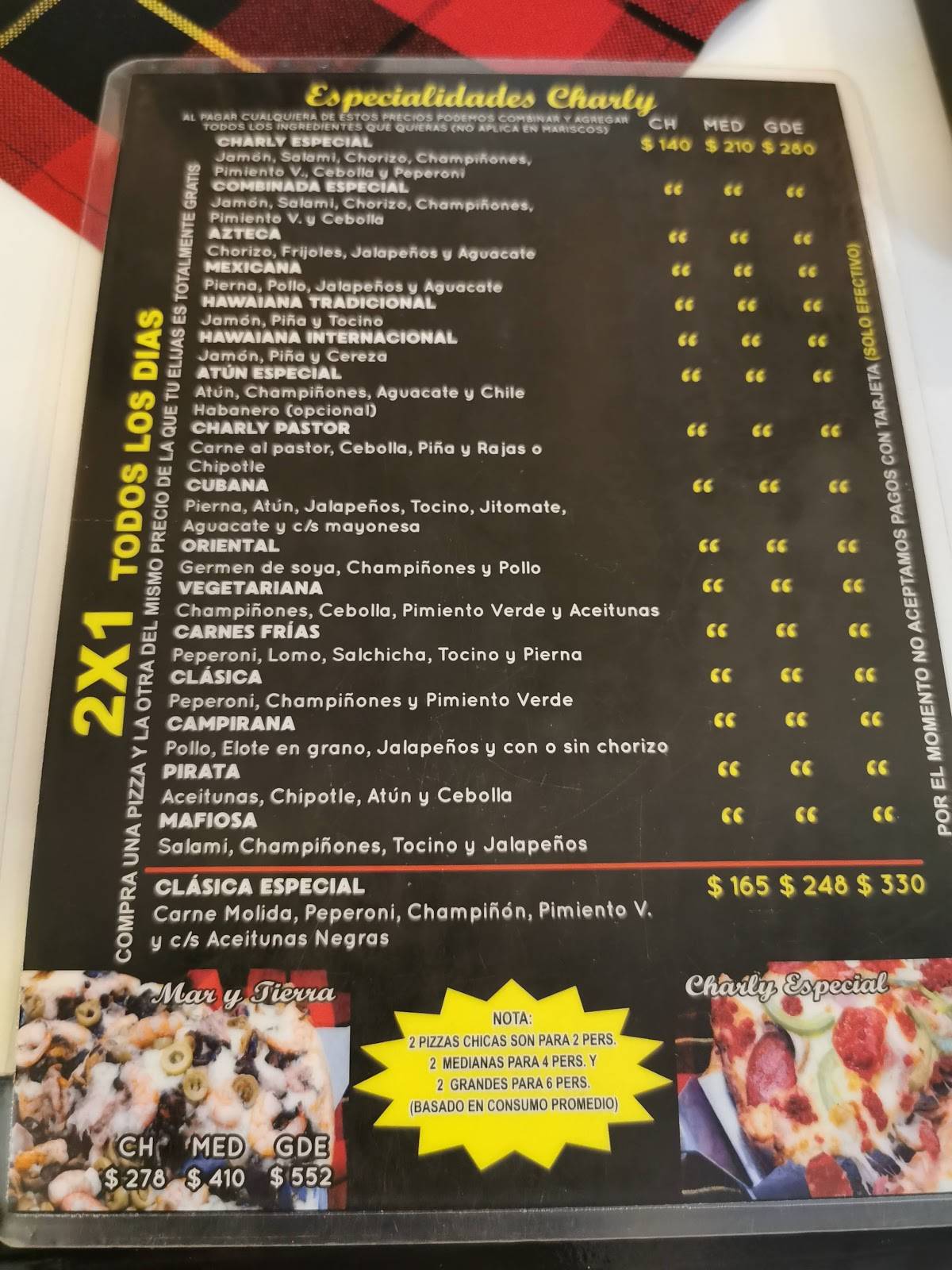 Carta del restaurante Charly Pizza, Nezahualcóyotl, Av. Tlahuac #1556