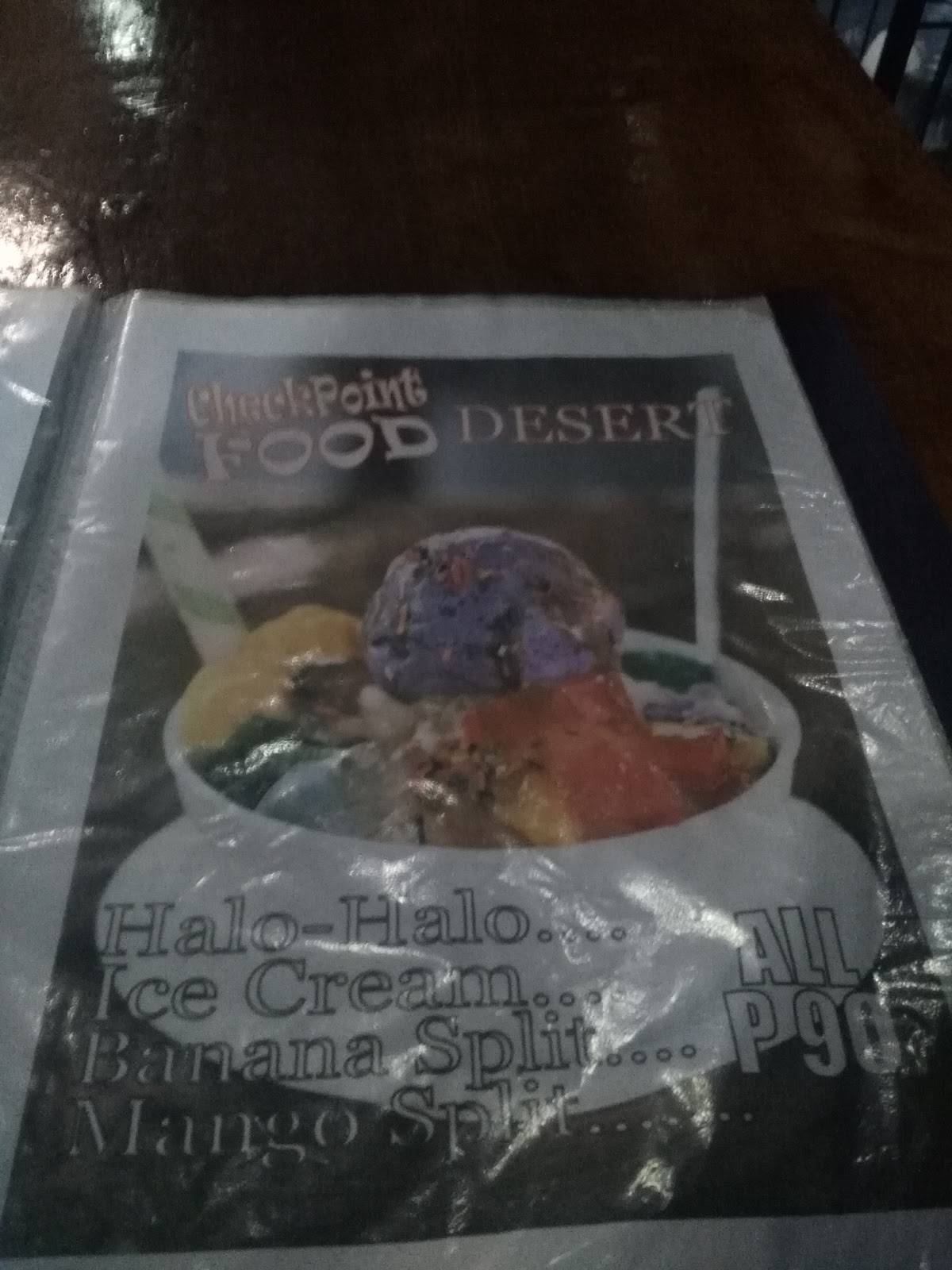 Menu at CheckPoint Camiguin restaurant, Mambajao, Yumbing