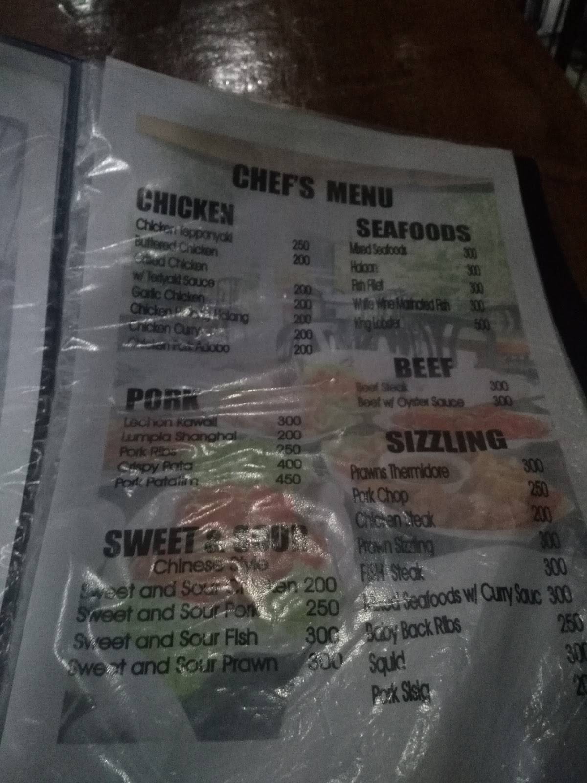 Menu at CheckPoint Camiguin restaurant, Mambajao, Yumbing