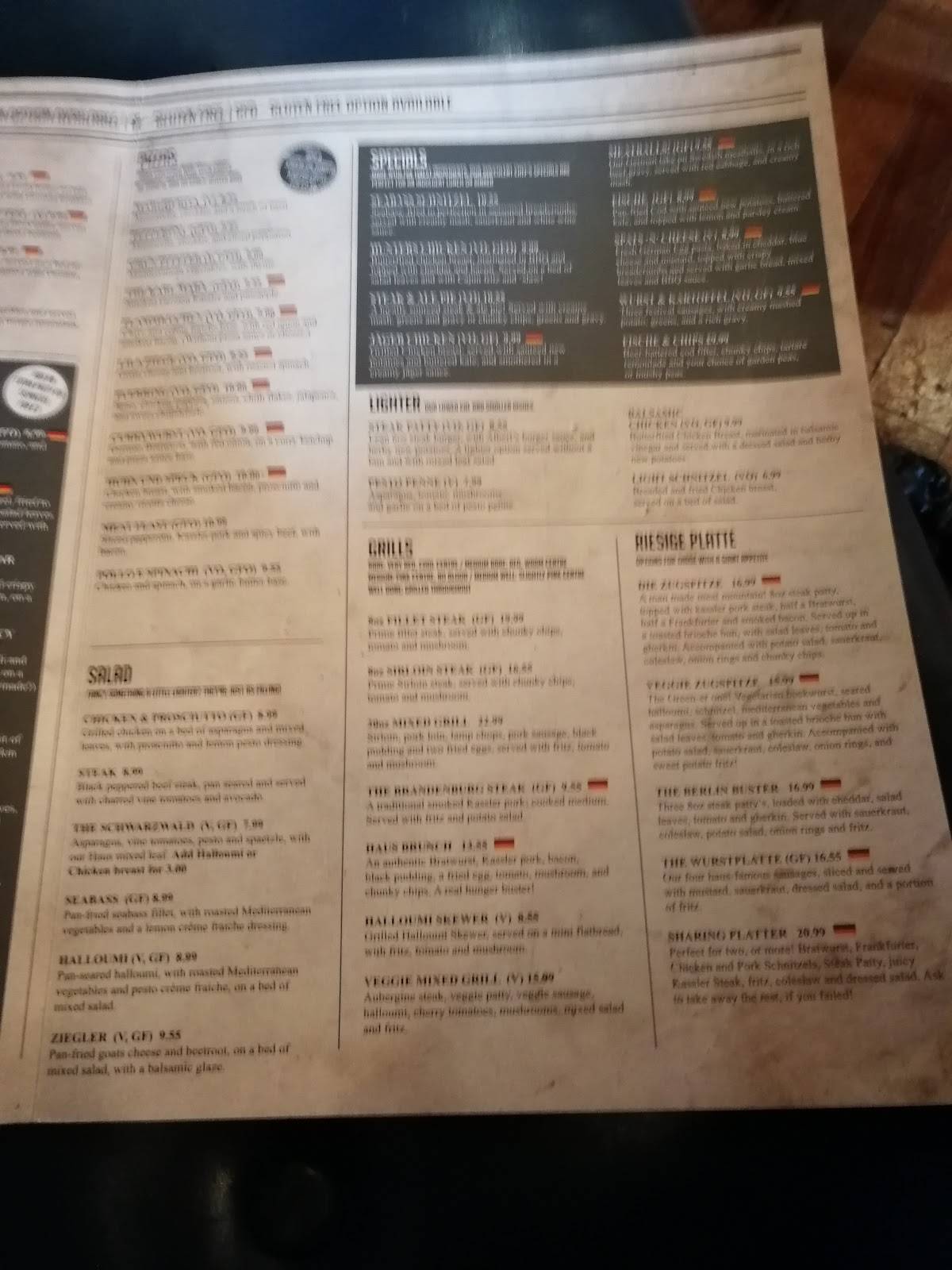 Menu at Einstein's pub & bar, Chesterfield