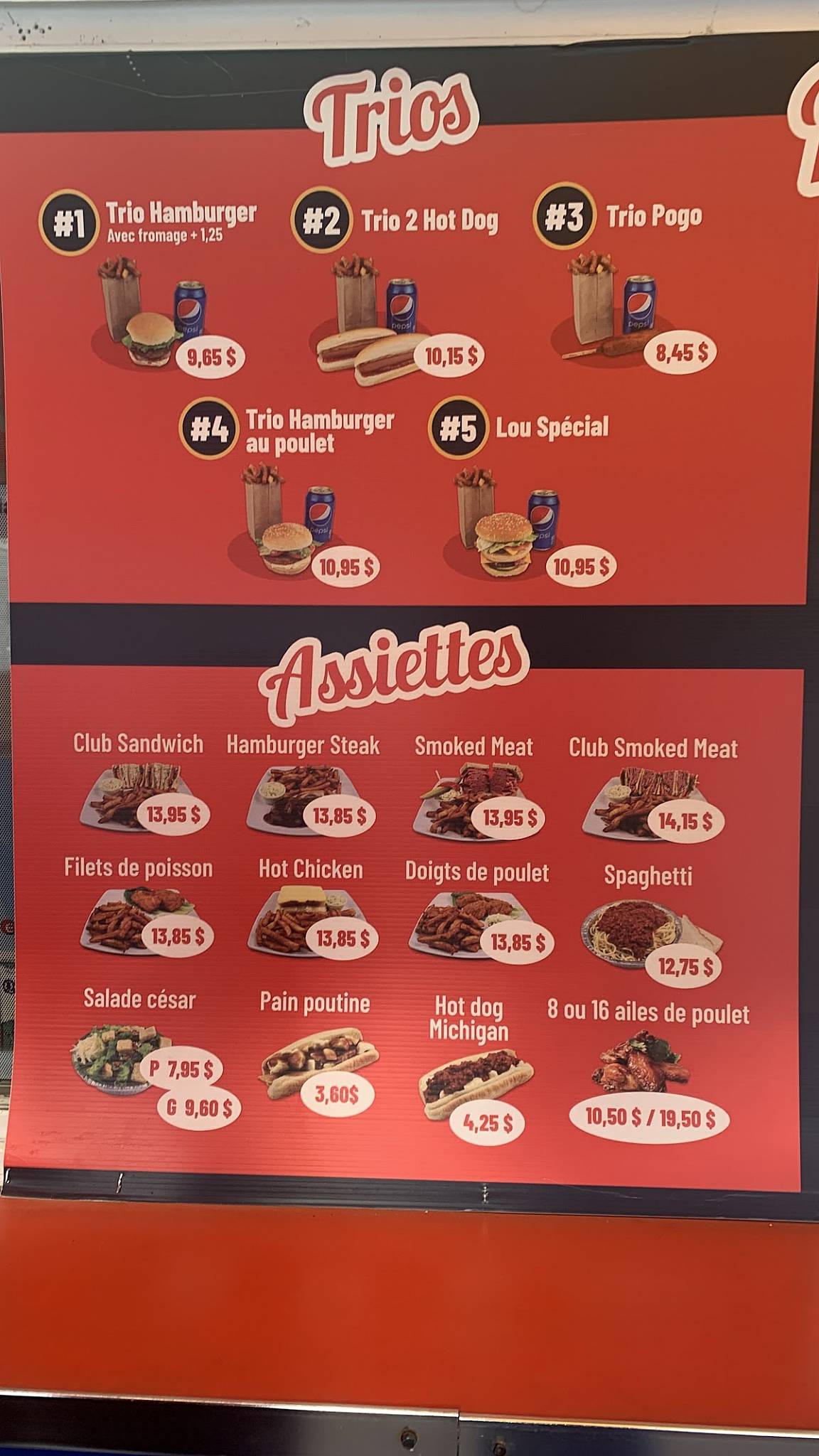 Menu au Chez Lou Patate restaurant, Gatineau