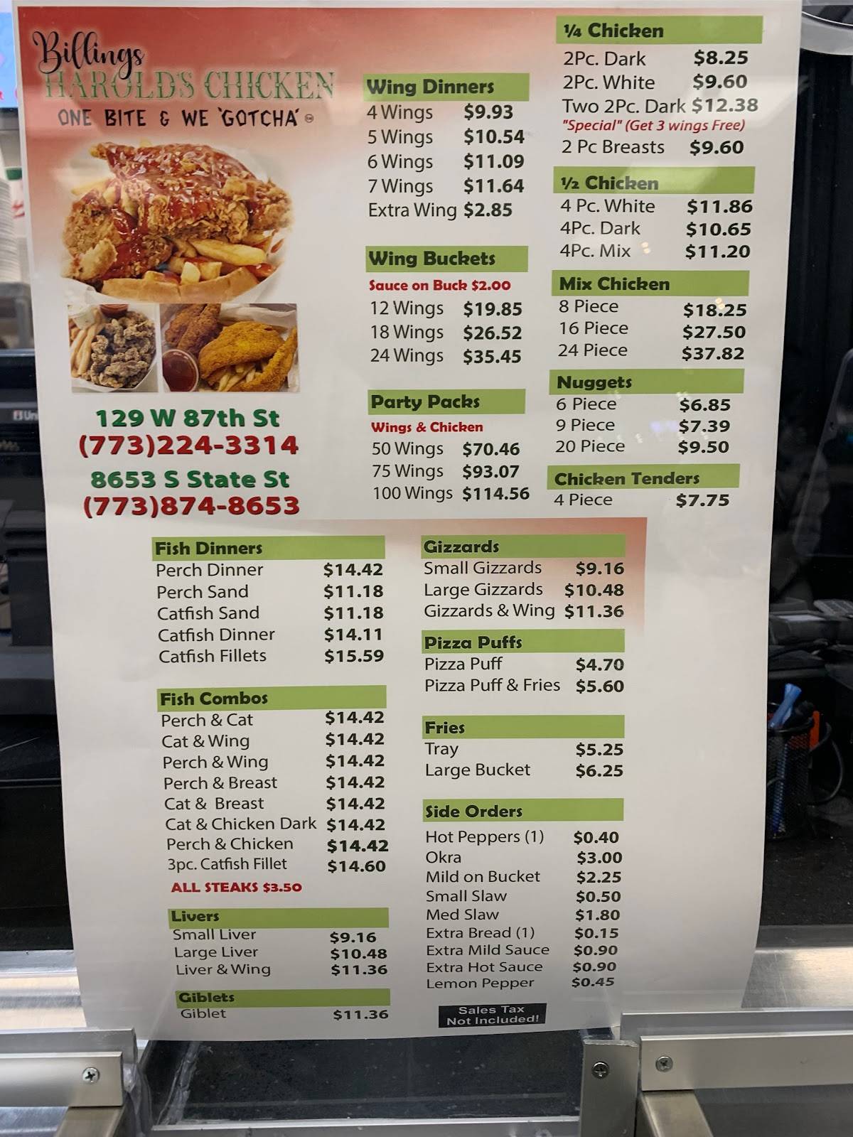 Menu at Harold's Chicken #55 restaurant, Chicago, State