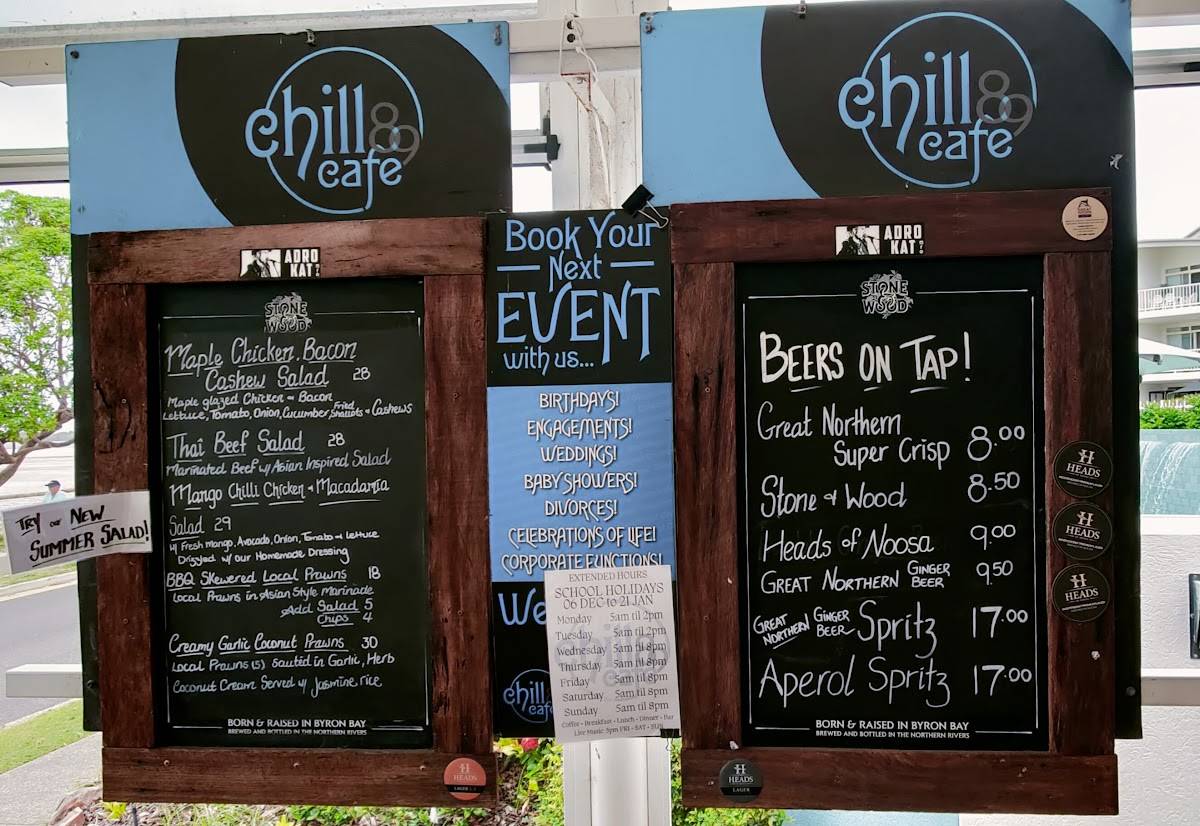 Menu at Chill Cafe 89., Golden Beach